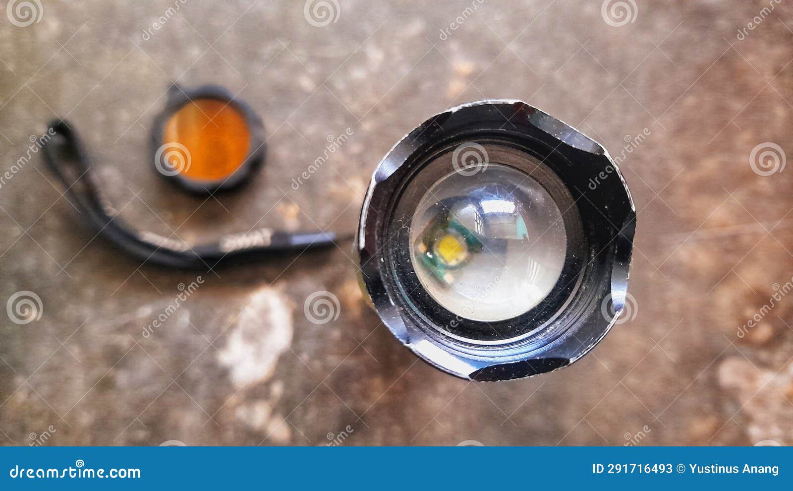 Beautiful Black Police Flashlight with Black Strap on Tile Floor Viewed ...