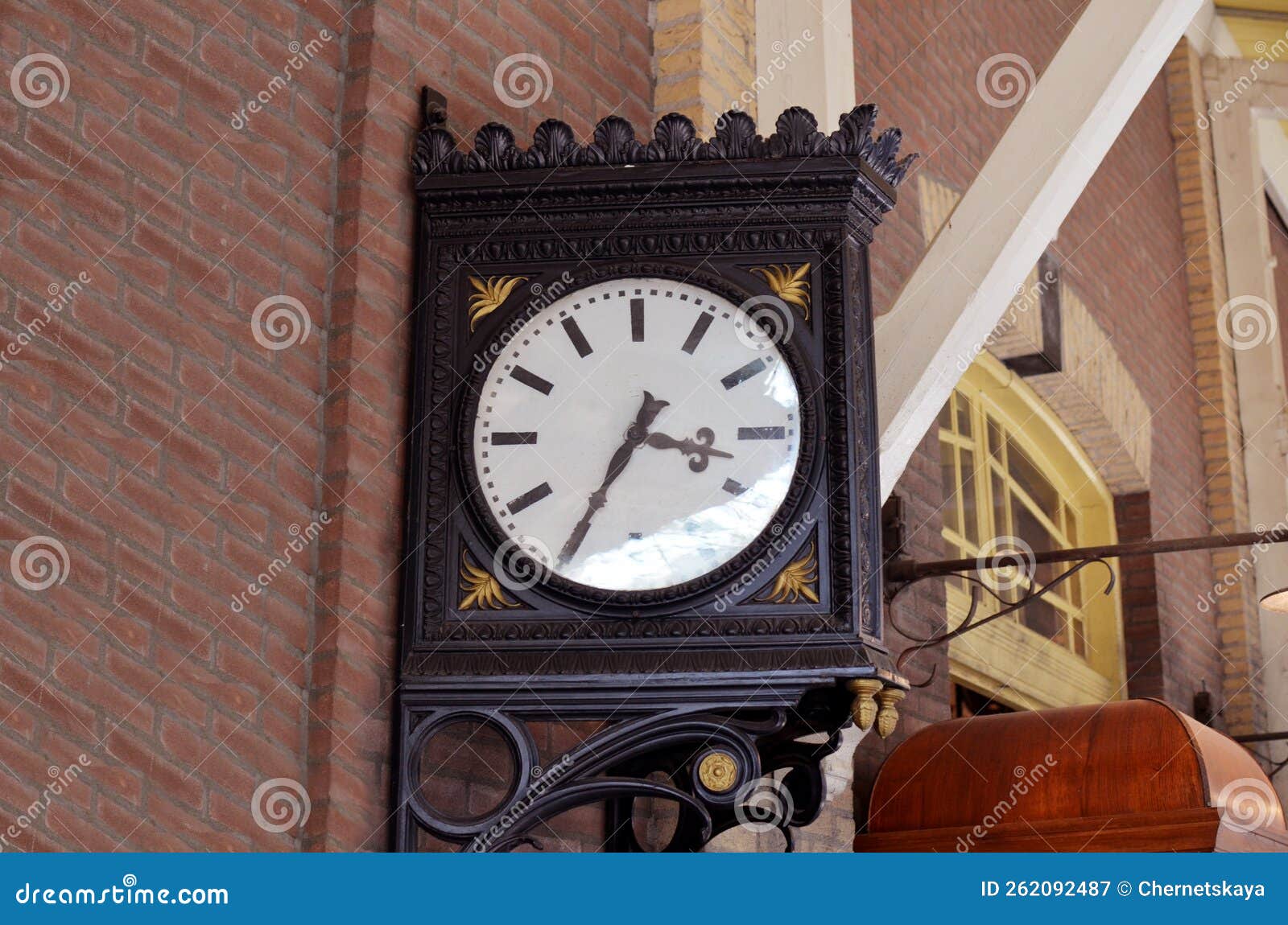 Beautiful Black Vintage Clock on Building Outdoors Stock Image - Image ...
