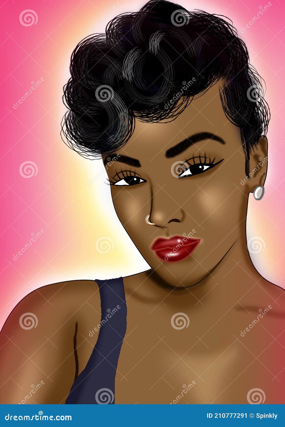 Beautiful Black Woman Digital Art Illustration Stock Illustration