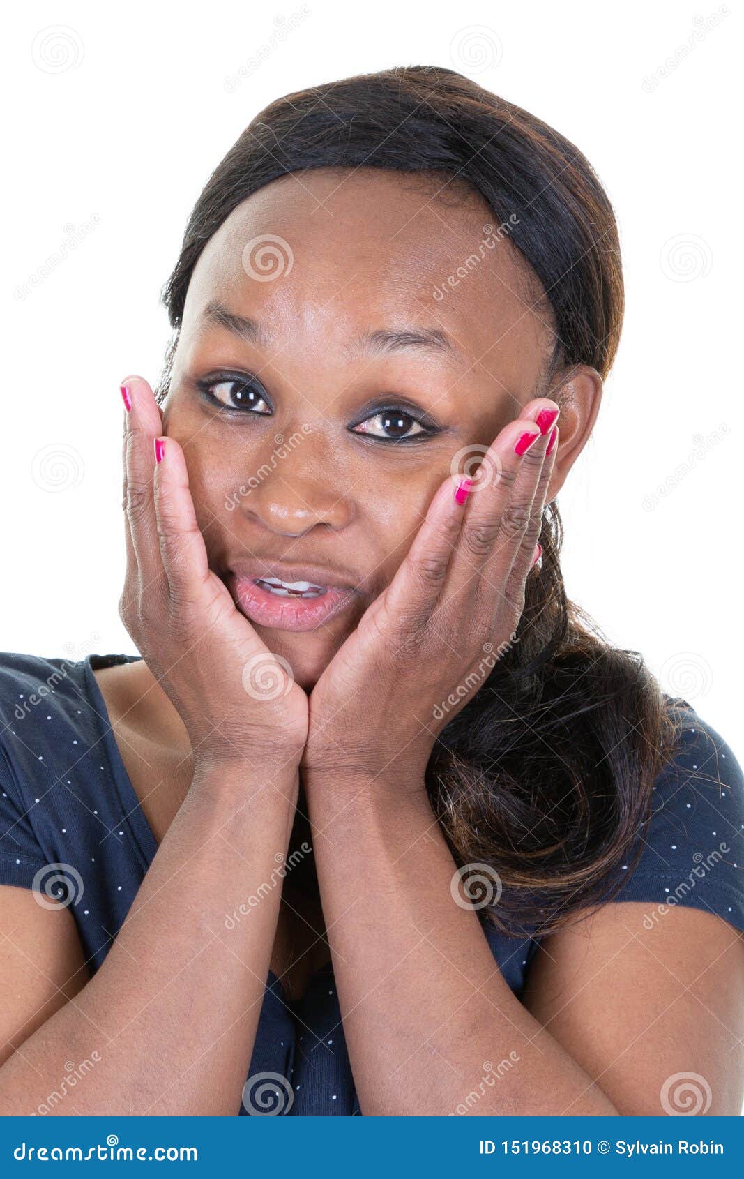 Beautiful Black Woman Holding Her Cheeks Stock Photo - Image of ...