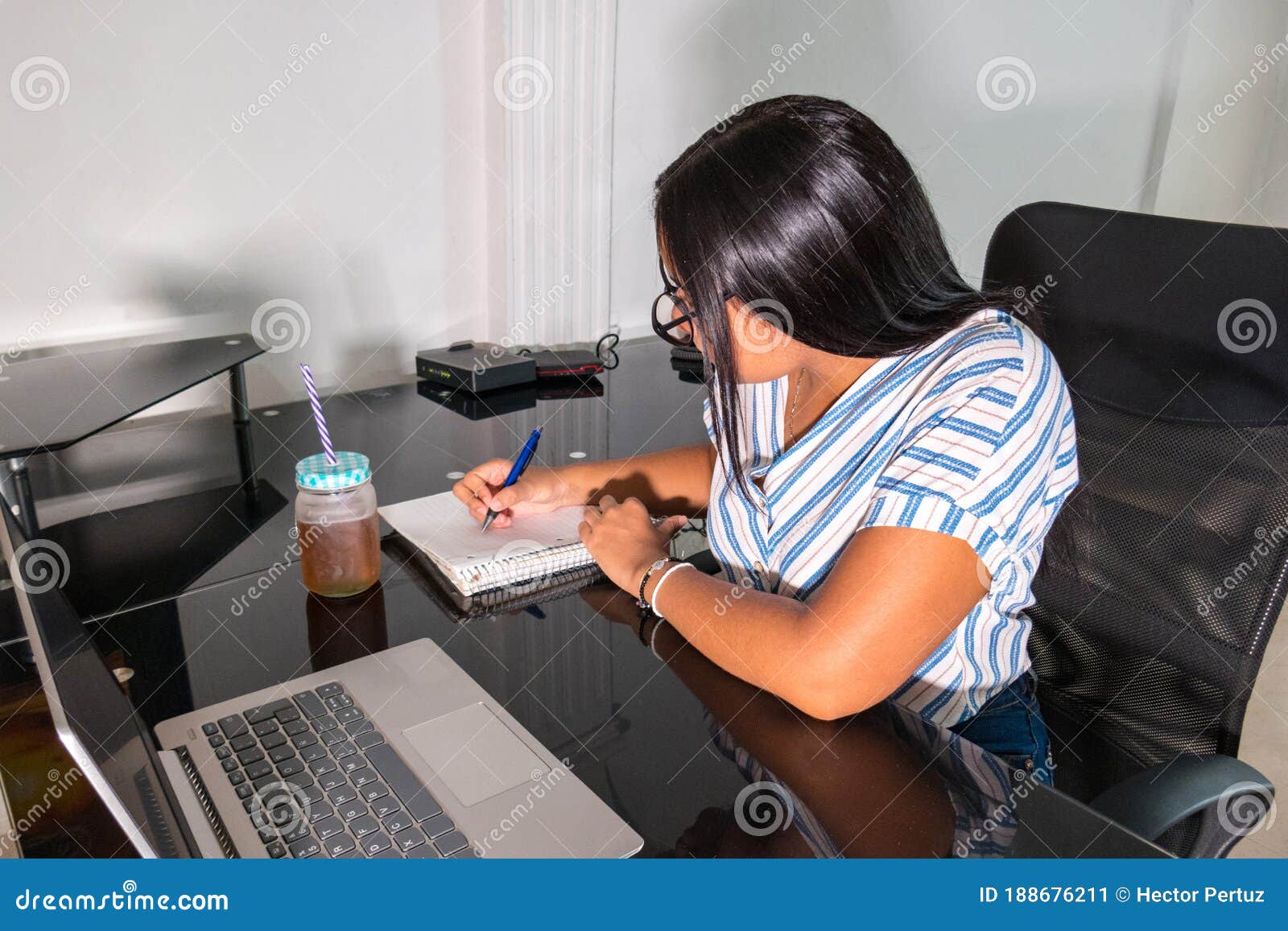 Beautiful Black Woman Writing Notes in Notepad Stock Image - Image of ...