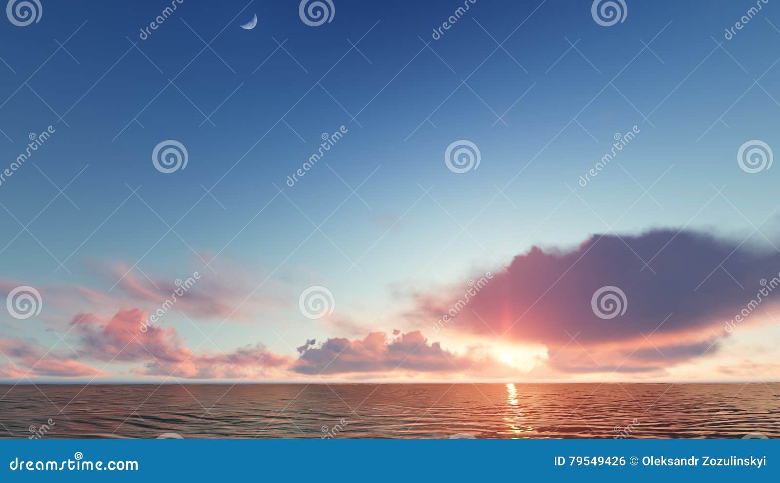 Beautiful Blazing Sunset Landscape at Sea 3D Rendering Stock Photo ...