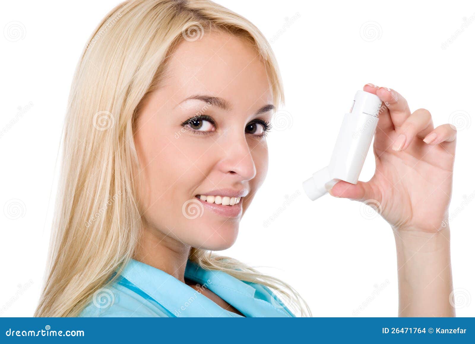 Beautiful Blond Doctor with an Asthma Inhaler Stock Photo - Image of ...