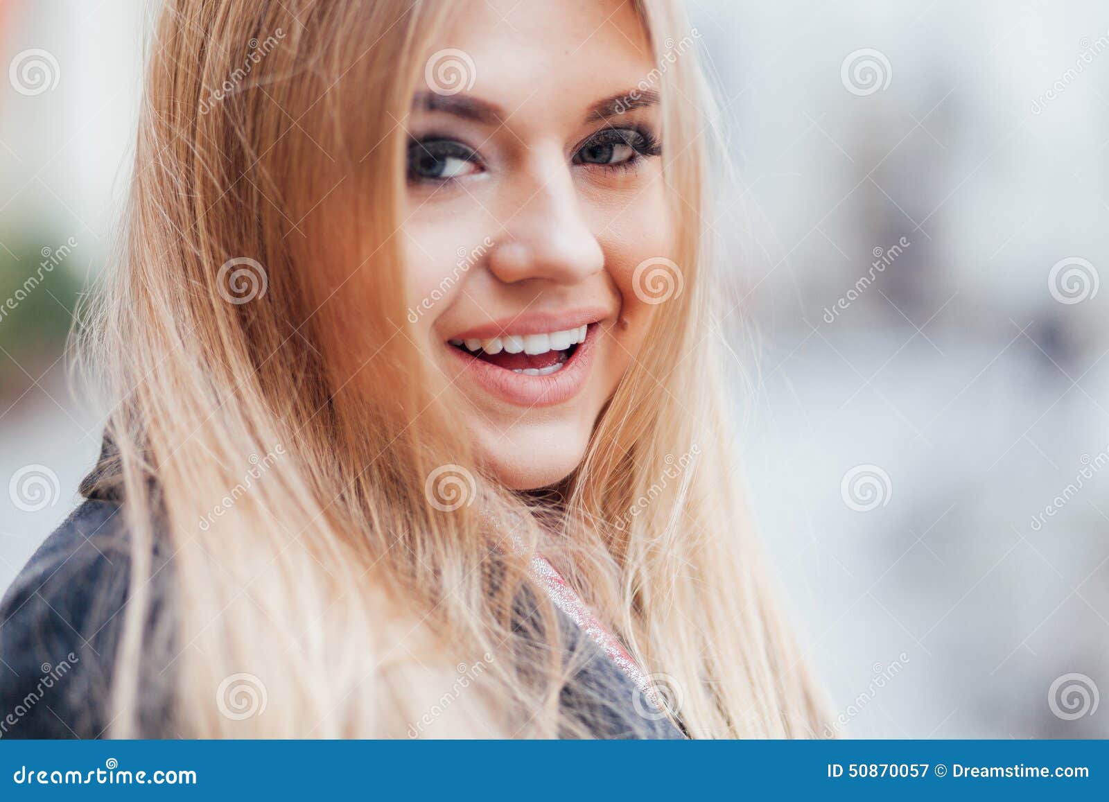 Beautiful Blond Face Laughing Outside in Street Stock Image - Image of ...