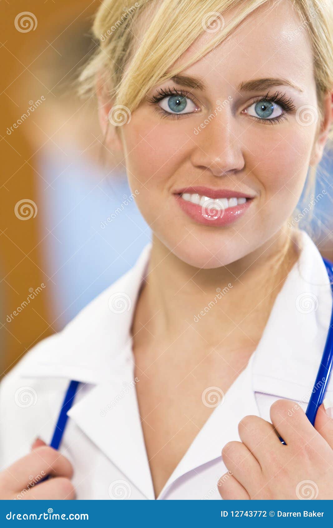 Beautiful Blond Female Nurse with Blue Eyes Stock Photo - Image of ...