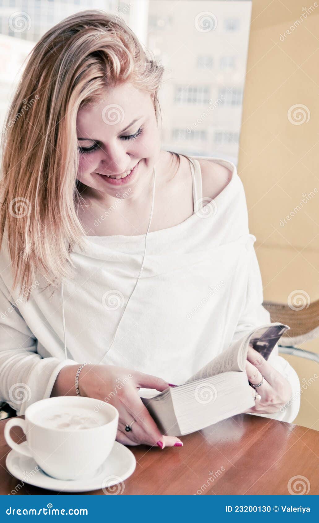 Beautiful Blond Girl Enjoying Reading Stock Photo - Image of pretty ...