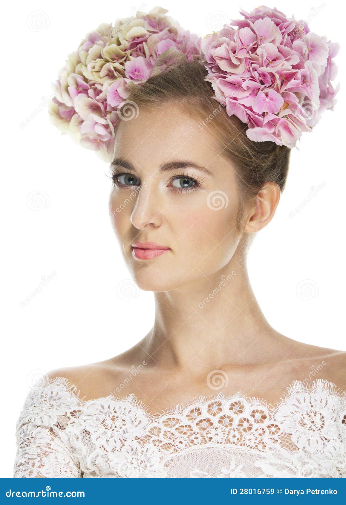 Beautiful Blond Girl with Hydrangea in Her Hair Stock Image - Image of ...