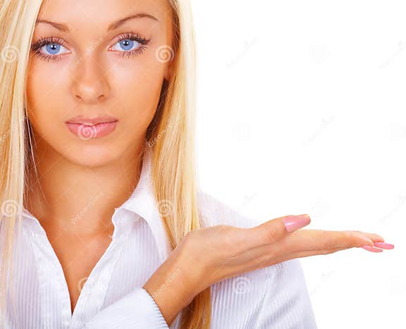 Beautiful Blond with Hand Out Stock Image - Image of lady, face: 2482617