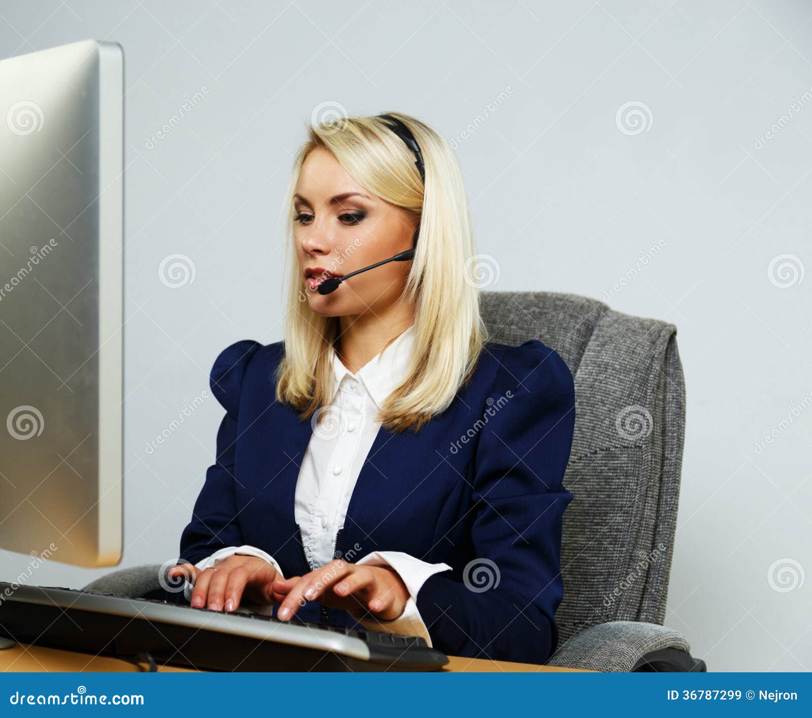 Beautiful Blond Help Desk Office Woman Stock Image - Image of call ...