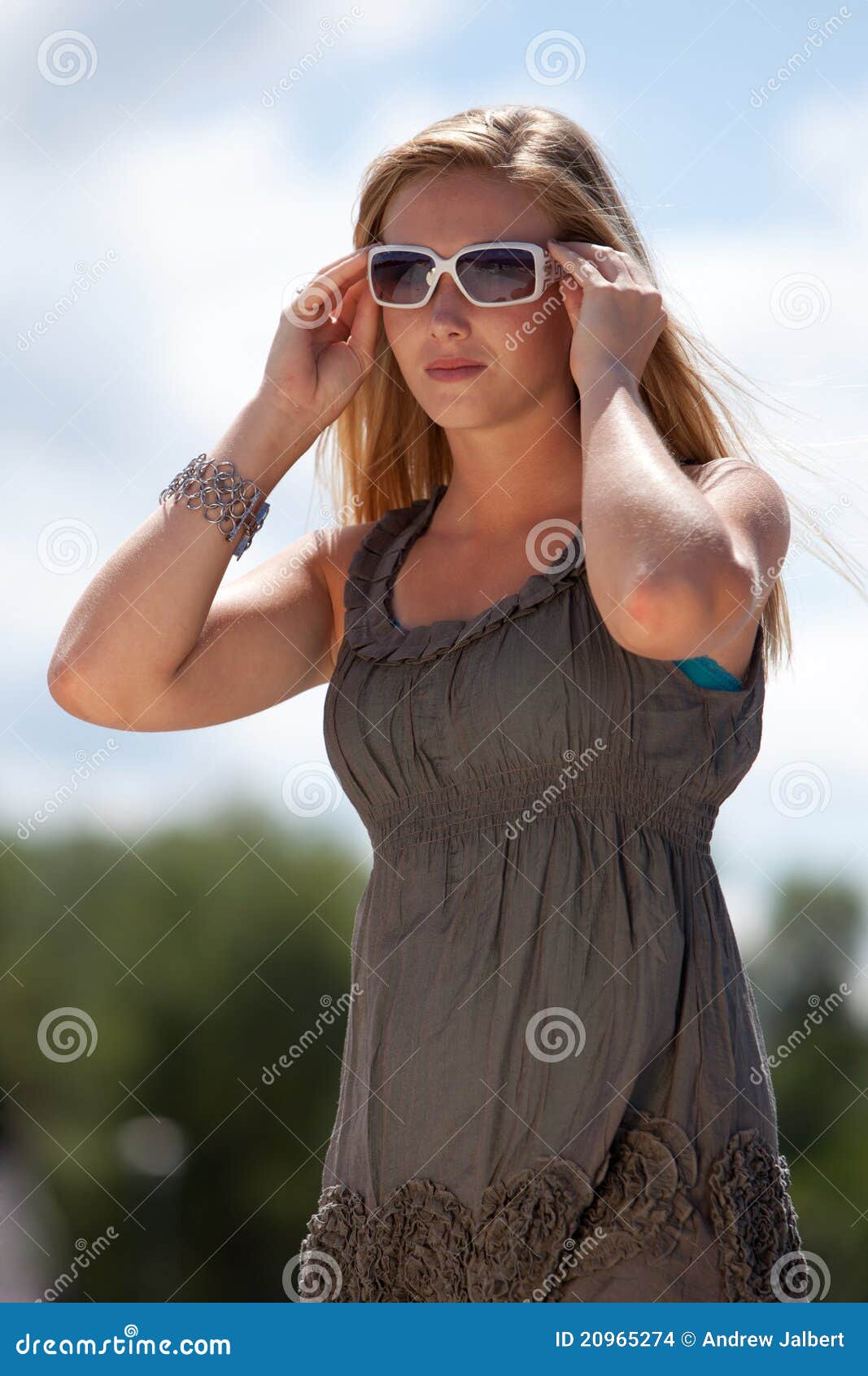 Beautiful Blond Model in Sunglasses Posing Outside Stock Photo - Image ...