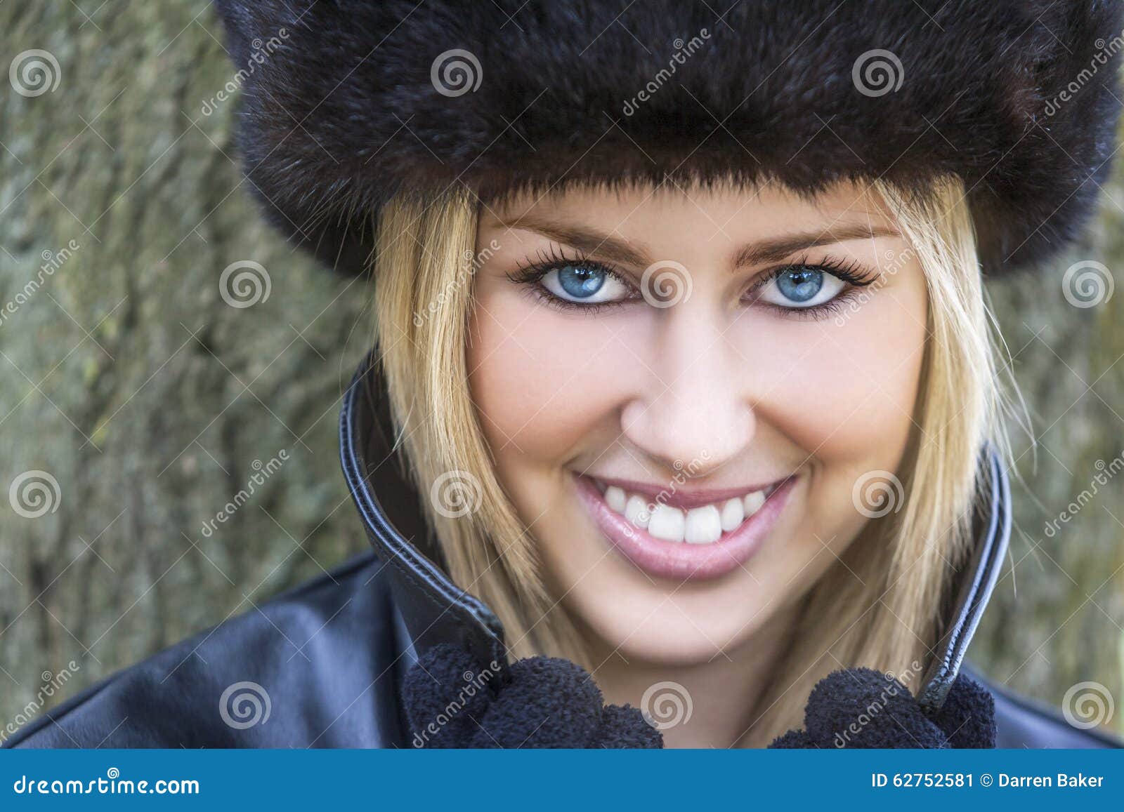 Beautiful Blond Woman With Blue Eyes In Fur Hat Stock Image Image Of