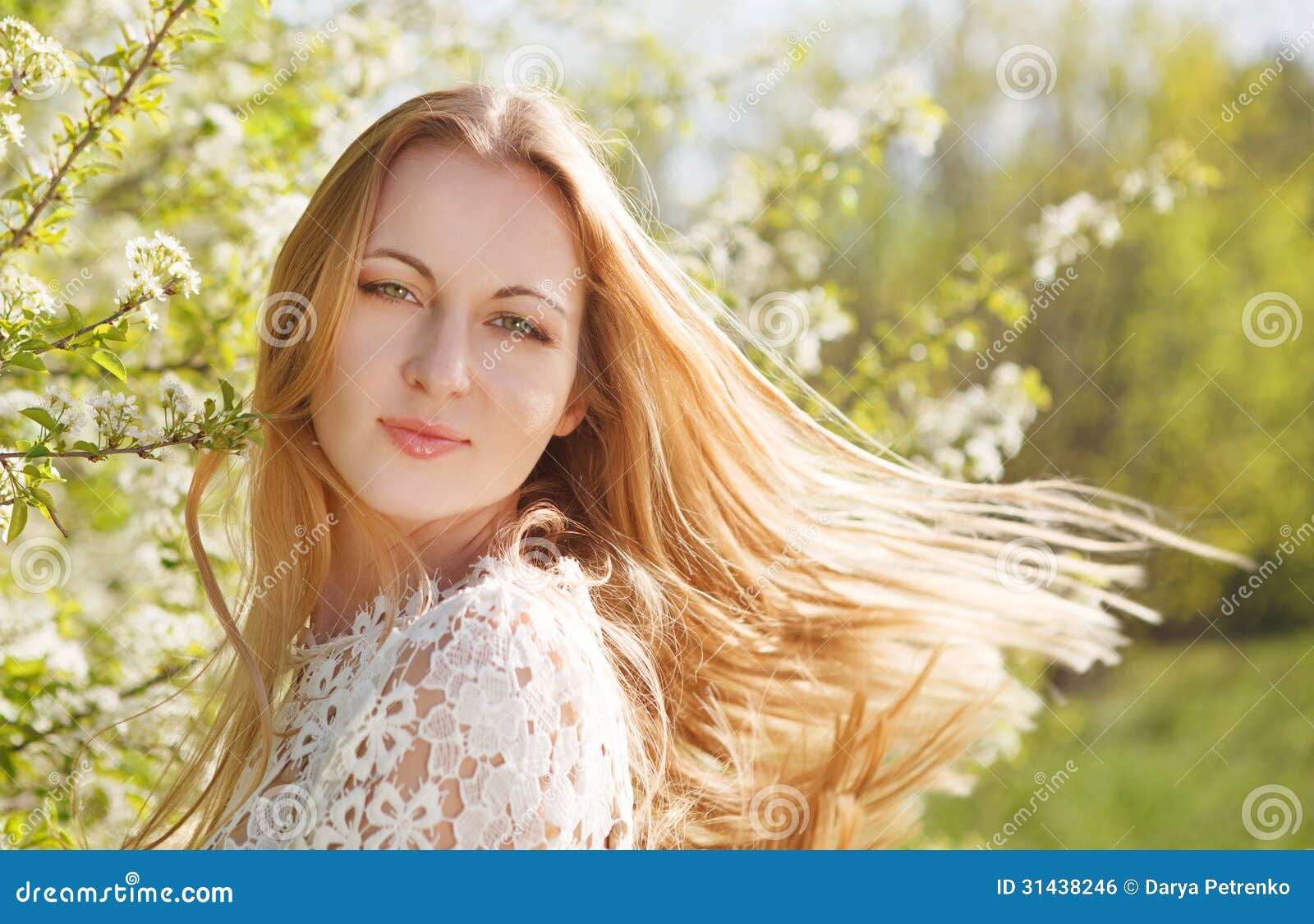 Beautiful Blond Woman Enjoying Spring Day Stock Photo - Image of ...