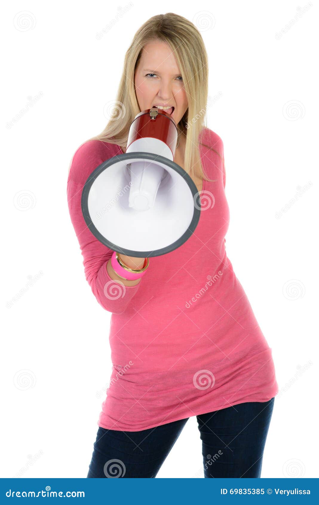Beautiful Blond Woman Shouting at Megaphone Stock Image - Image of ...