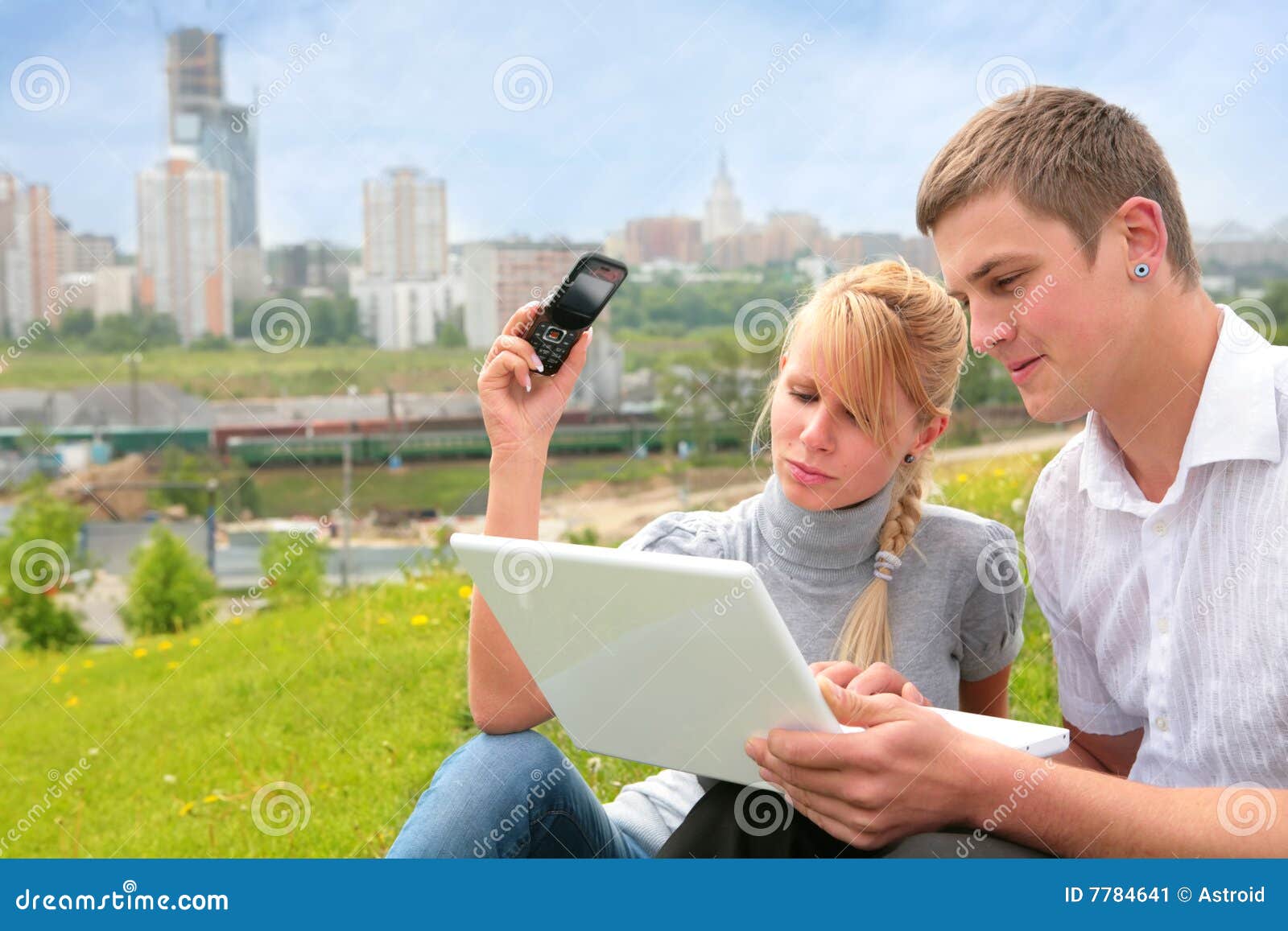 Beautiful Blond, Young Man and Computer Stock Image - Image of ...