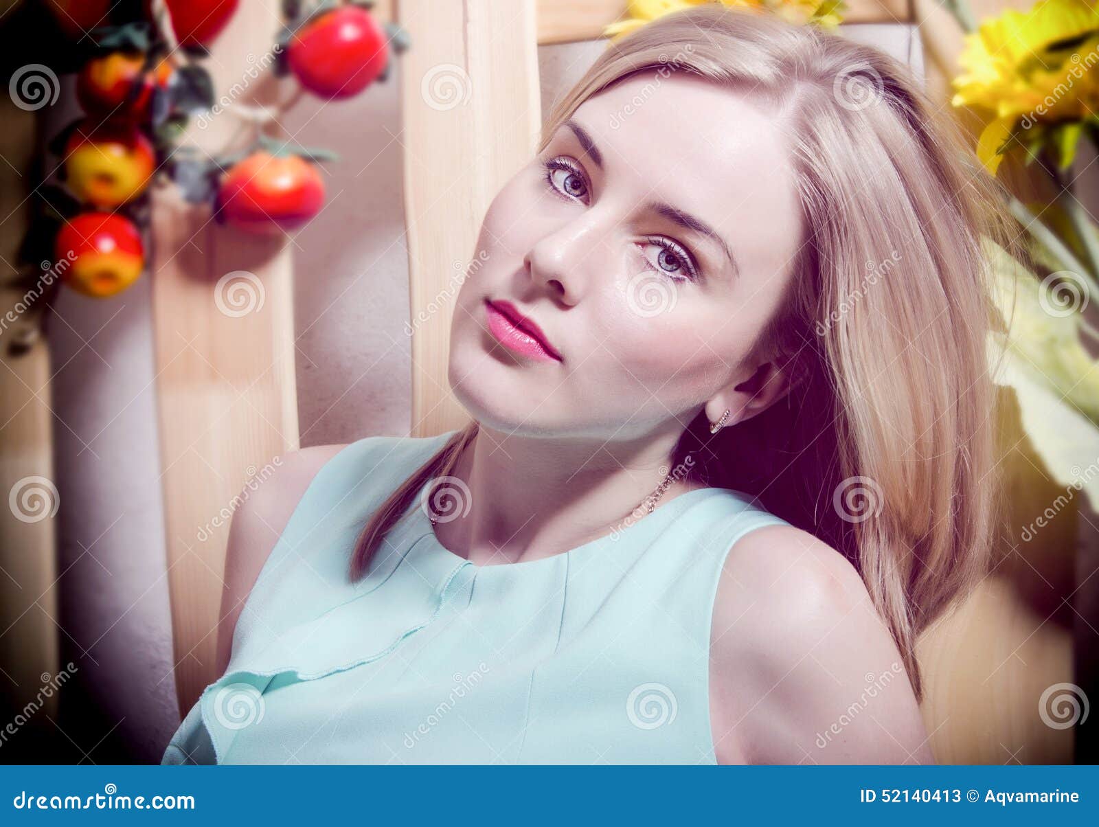 The Beautiful Blonde With Blue Eyes Seriously Looking Stock Image