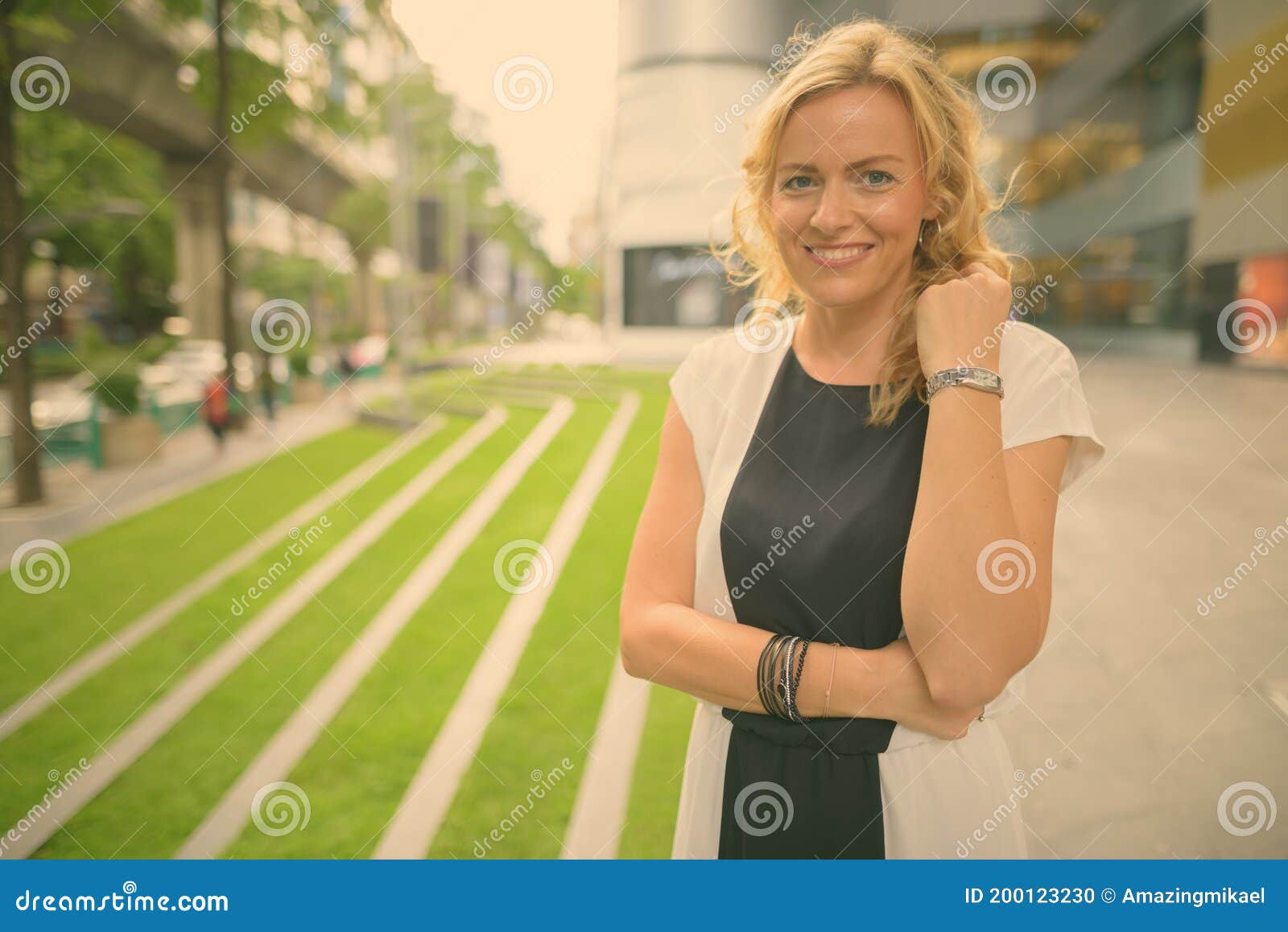Beautiful Blonde Businesswoman Exploring The City Of Bangkok Thailand