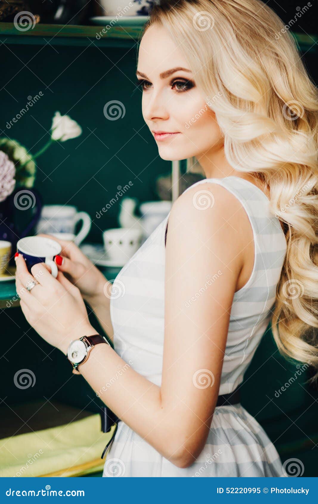 The Beautiful Blonde with a Cup Stock Image - Image of beautiful ...