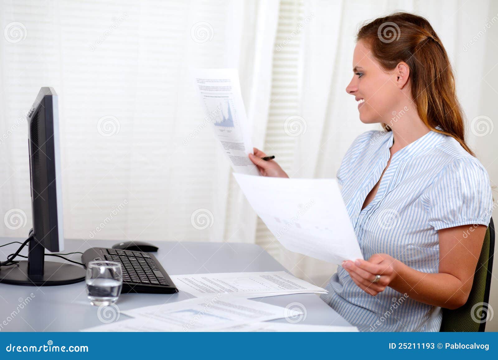 Beautiful Blonde Female Holding Documents Stock Image - Image of people ...