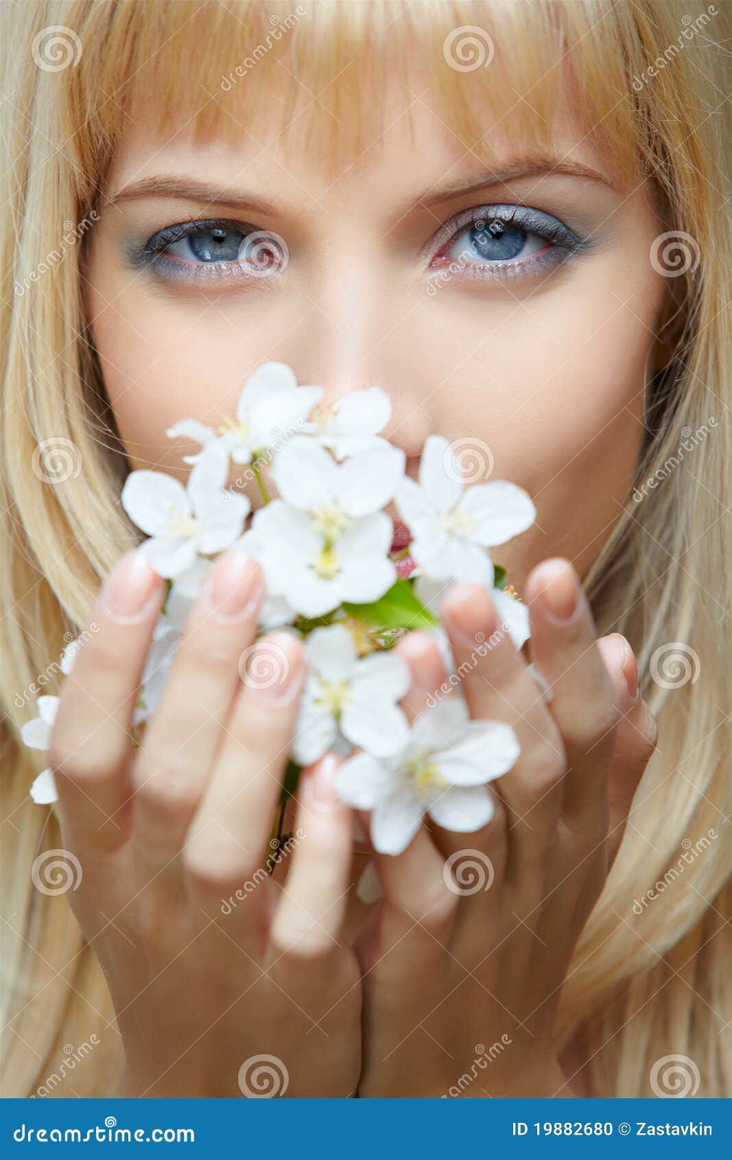 Beautiful Blonde with Flowers Stock Photo - Image of healthy, close ...