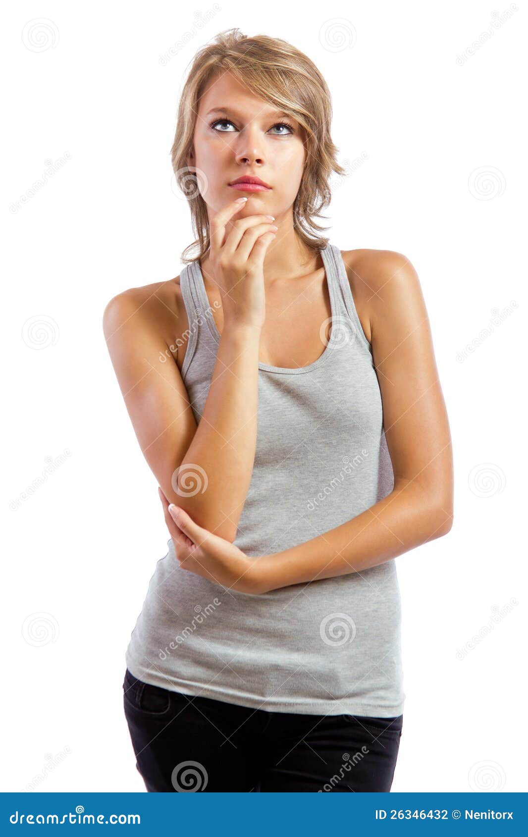 Beautiful Blonde Girl Thinking Stock Photo - Image of expressions ...