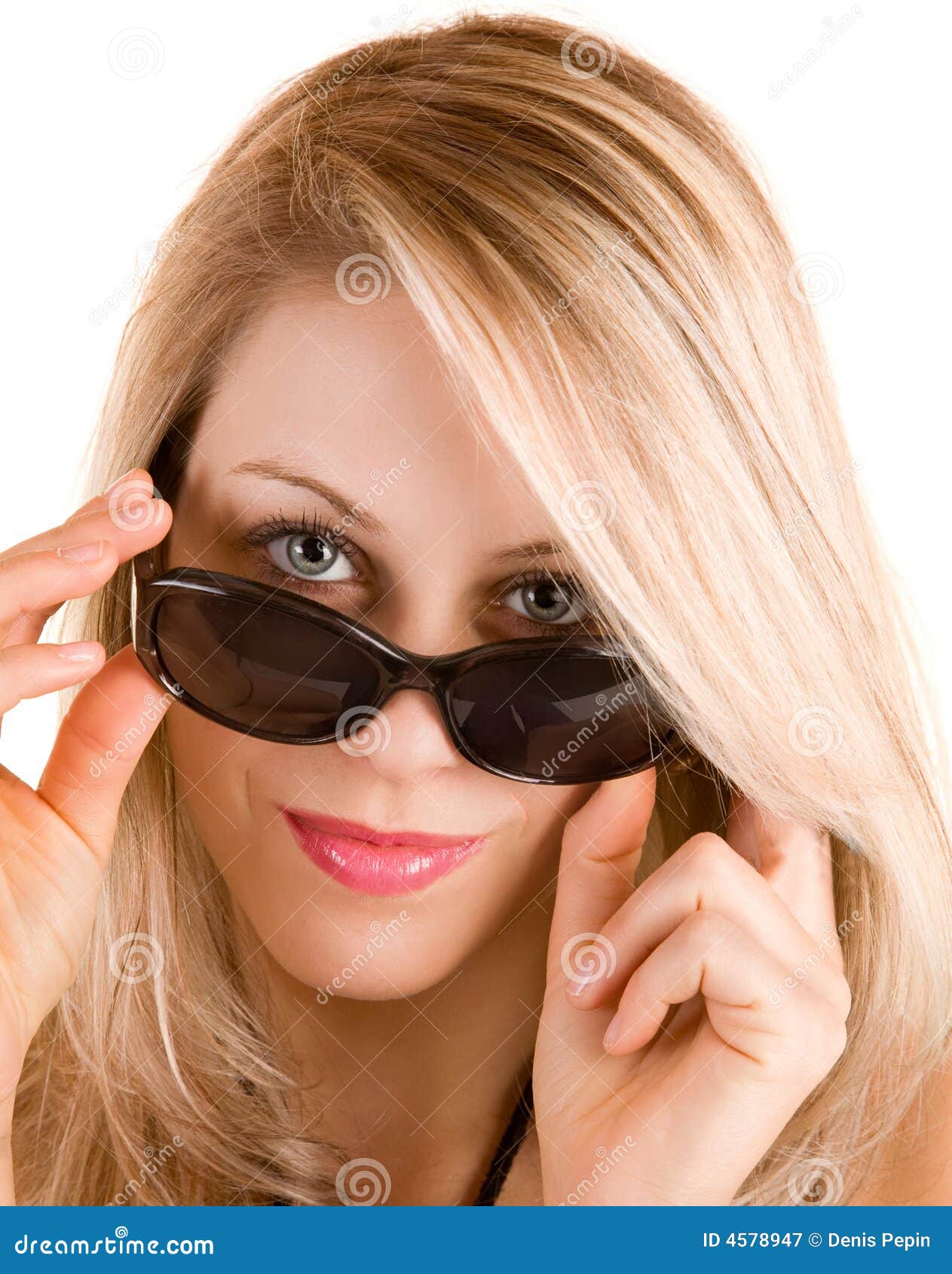 Beautiful Blonde Lady Looking Over Sunglasses Stock Image - Image of ...