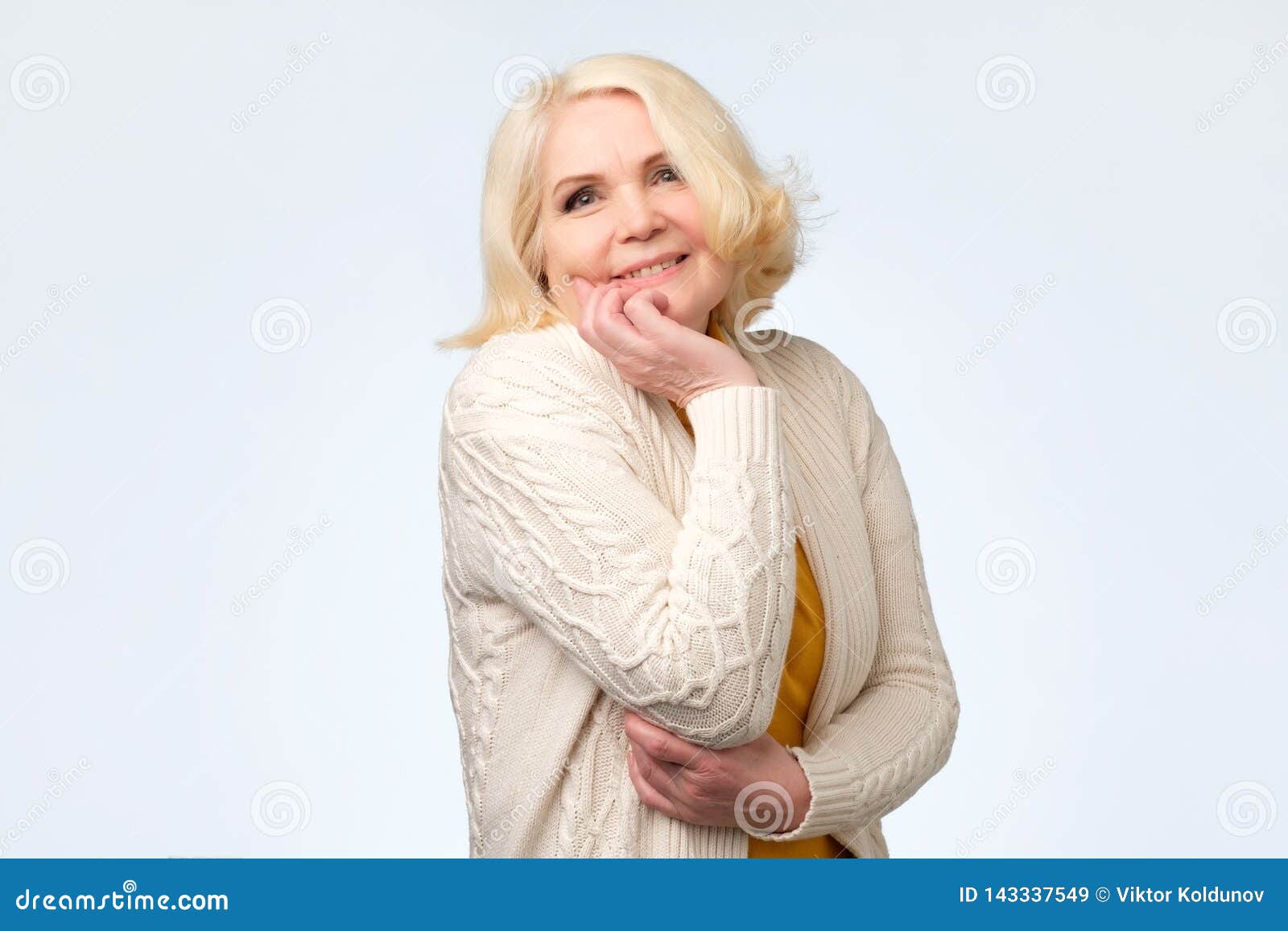 Blonde Older Woman Smiling And Looking At Camera Stock Image Image Of