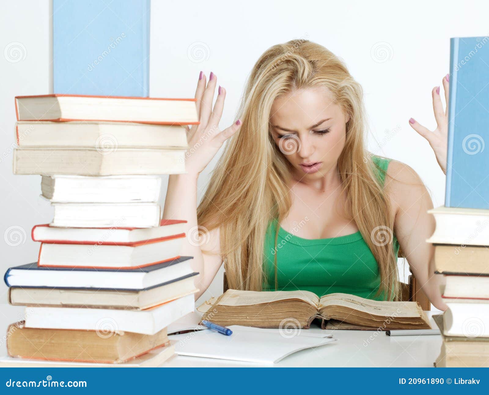 Beautiful Blonde Studying for an Examination Stock Photo - Image of ...