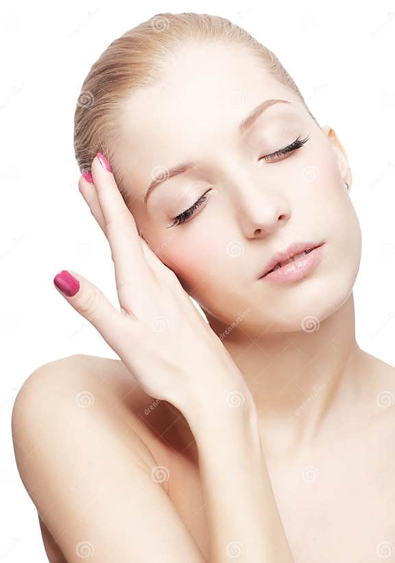 Beautiful blonde on white stock image. Image of expression - 29546539