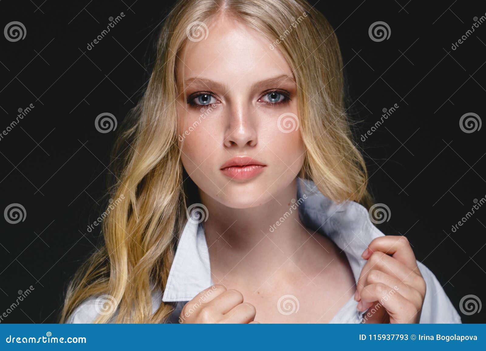 Beautiful Blonde Woman Beauty Model Girl With Perfect Makeup Over Black