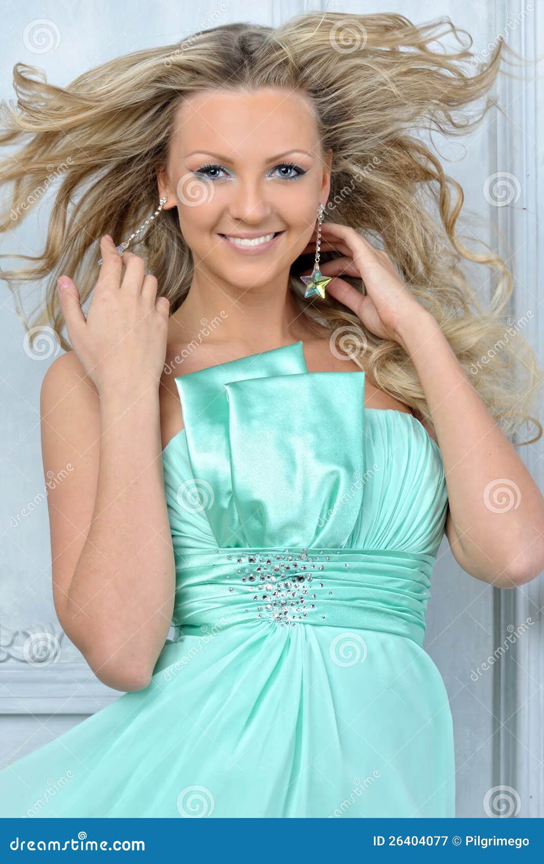 Beautiful Blonde Woman In A Blue Dress Stock Image Image 26404077