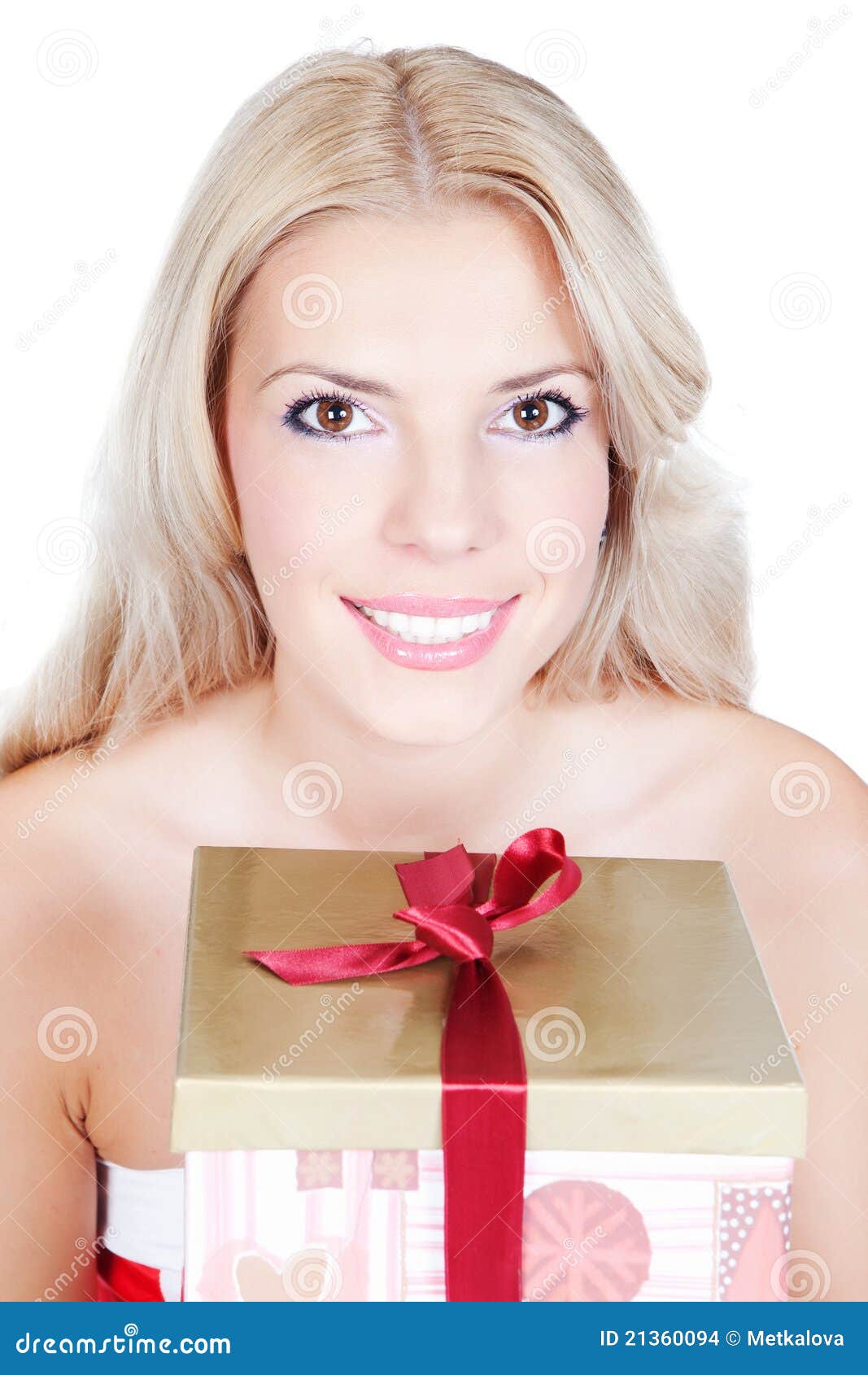 Beautiful Blonde Woman with Gift Boxes Over White Stock Photo - Image ...