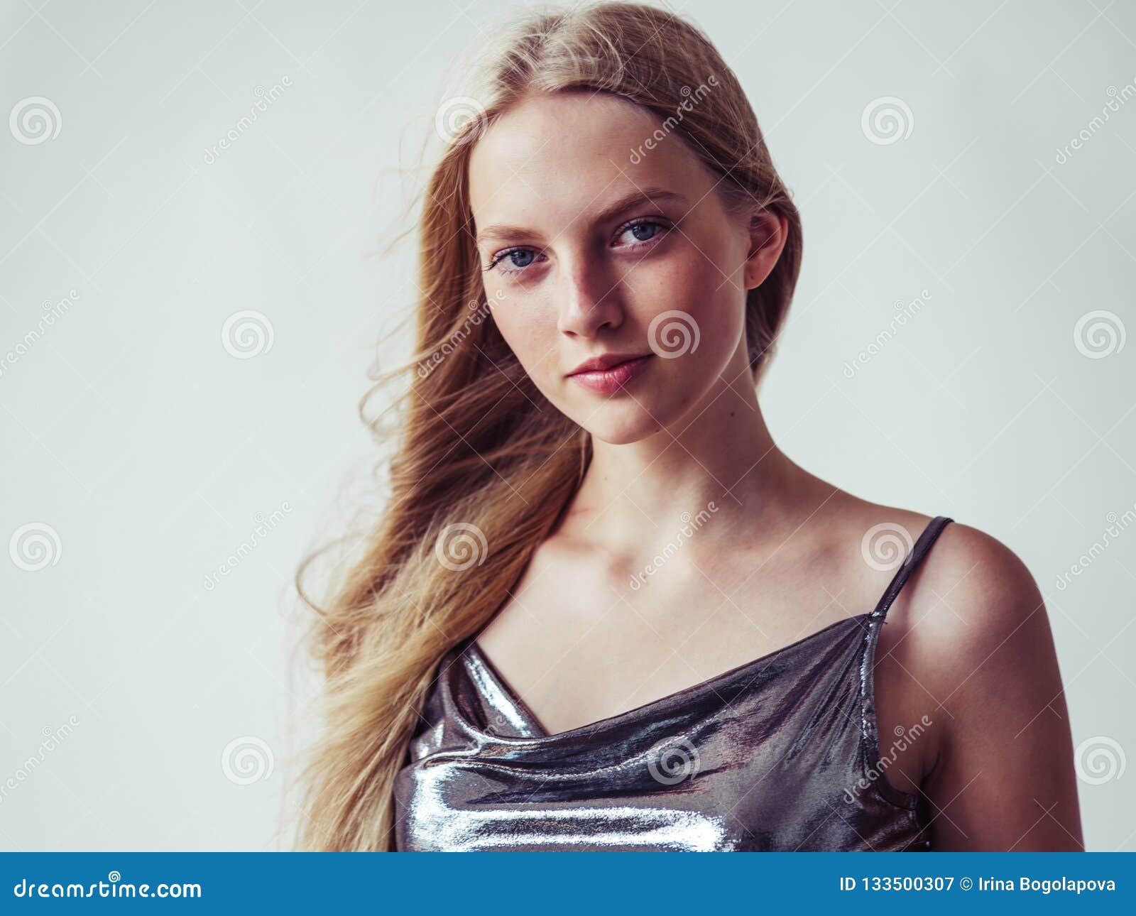 Beautiful Blonde Woman Girl With Long Blond Hair Smooth And Beau Stock