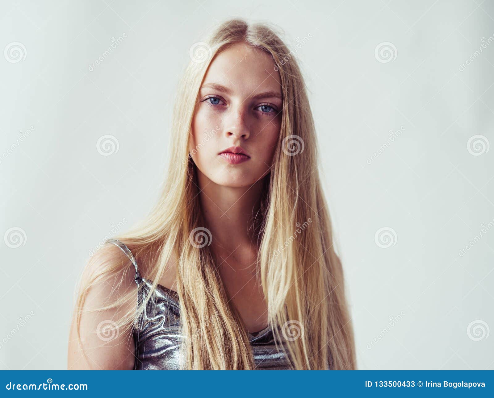 Beautiful Blonde Woman Girl With Long Blond Hair Smooth And Beau Stock