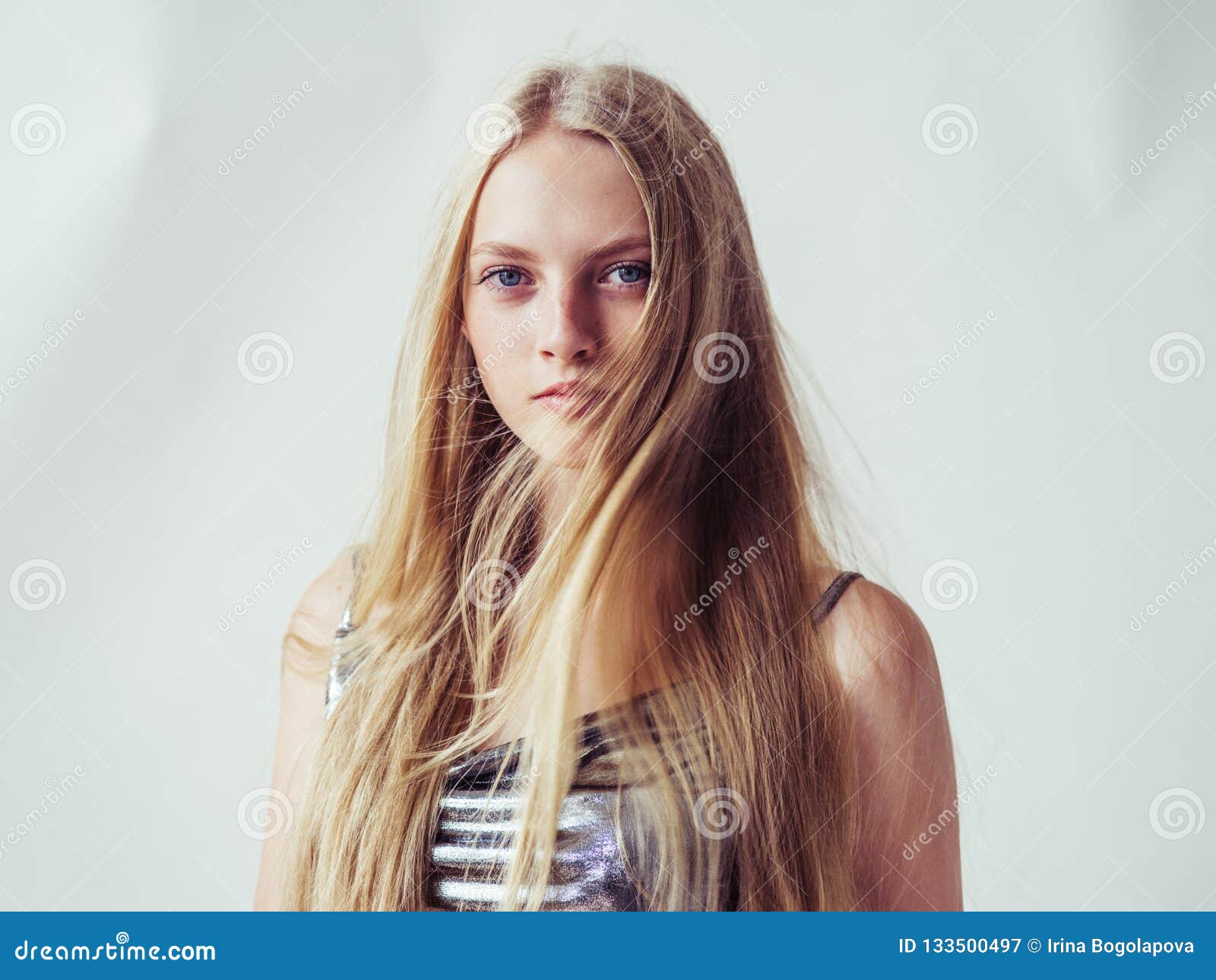Beautiful Blonde Woman Girl With Long Blond Hair Smooth And Beau Stock