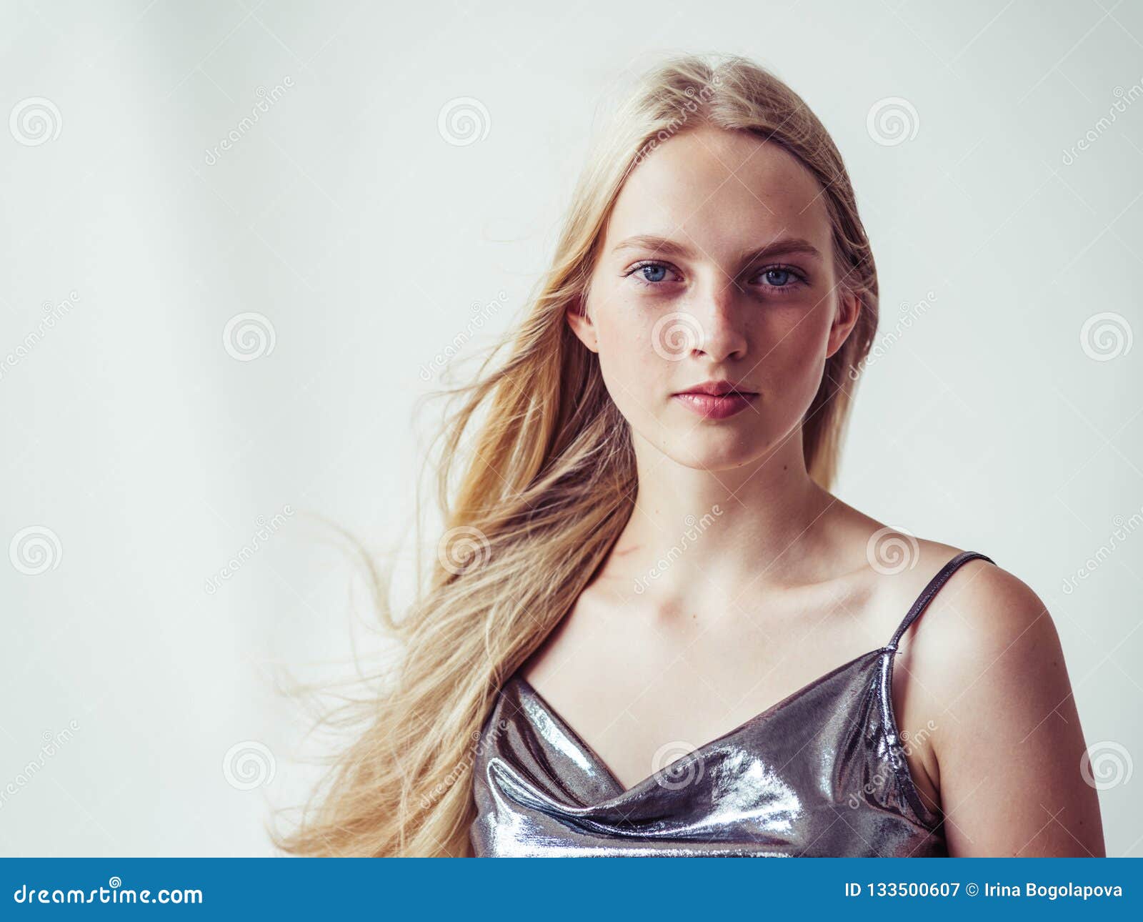 Beautiful Blonde Woman Girl With Long Blond Hair Smooth And Beau Stock