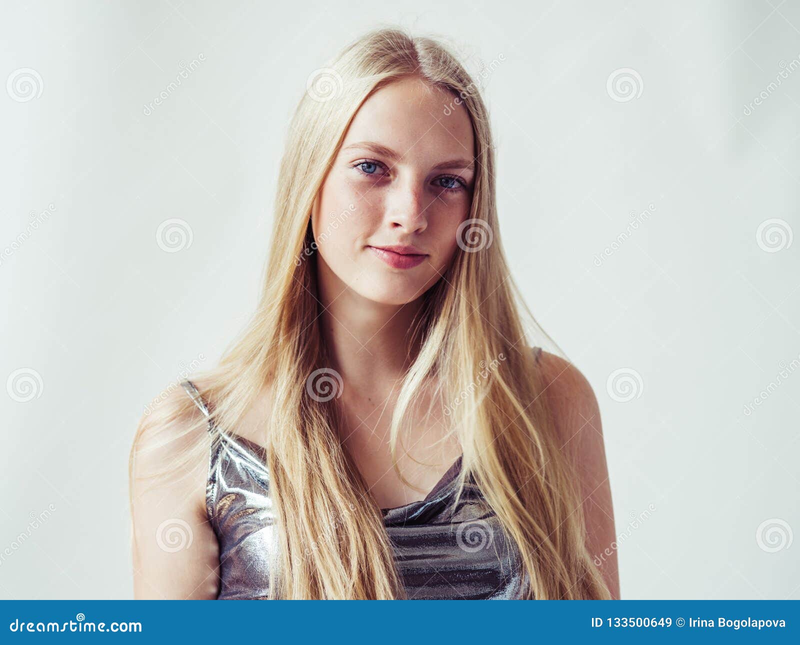 Beautiful Blonde Woman Girl With Long Blond Hair Smooth And Beau Stock