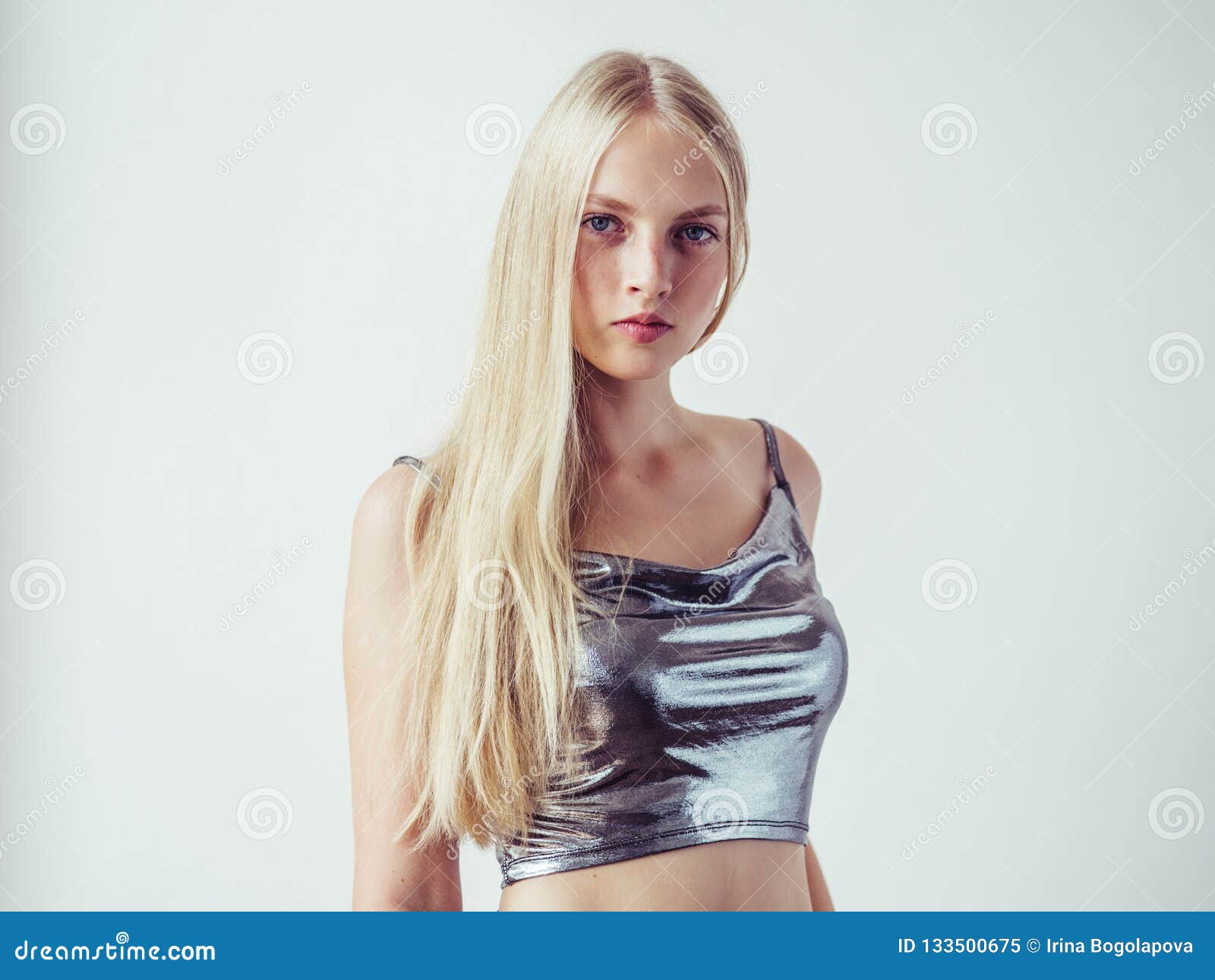 Beautiful Blonde Woman Girl With Long Blond Hair Smooth And Beau Stock