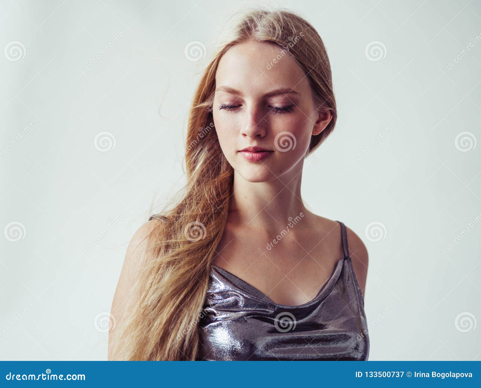 Beautiful Blonde Woman Girl With Long Blond Hair Smooth And Beau Stock