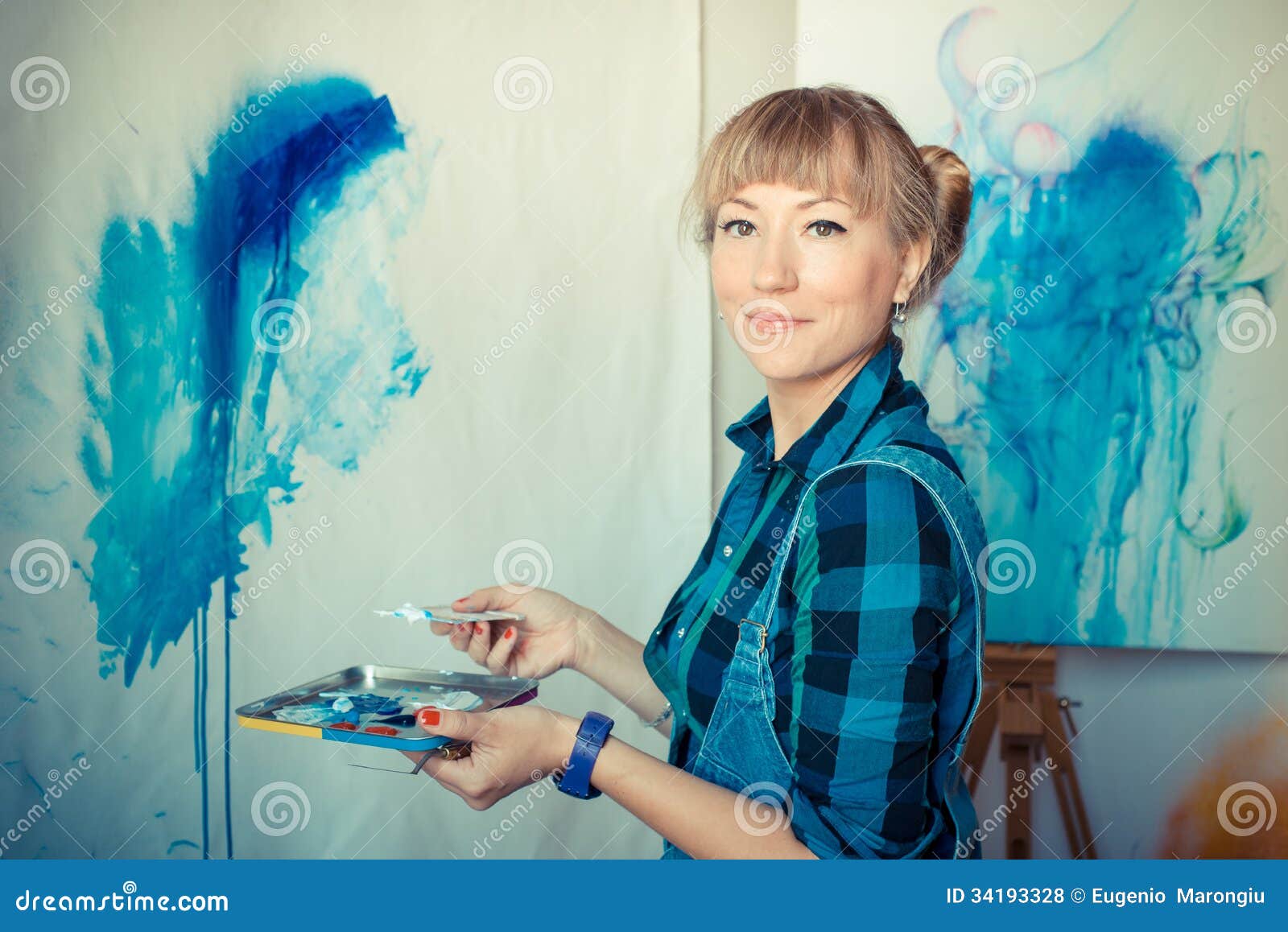Beautiful Blonde Woman Painter Stock Photo - Image of hobby, creativity ...