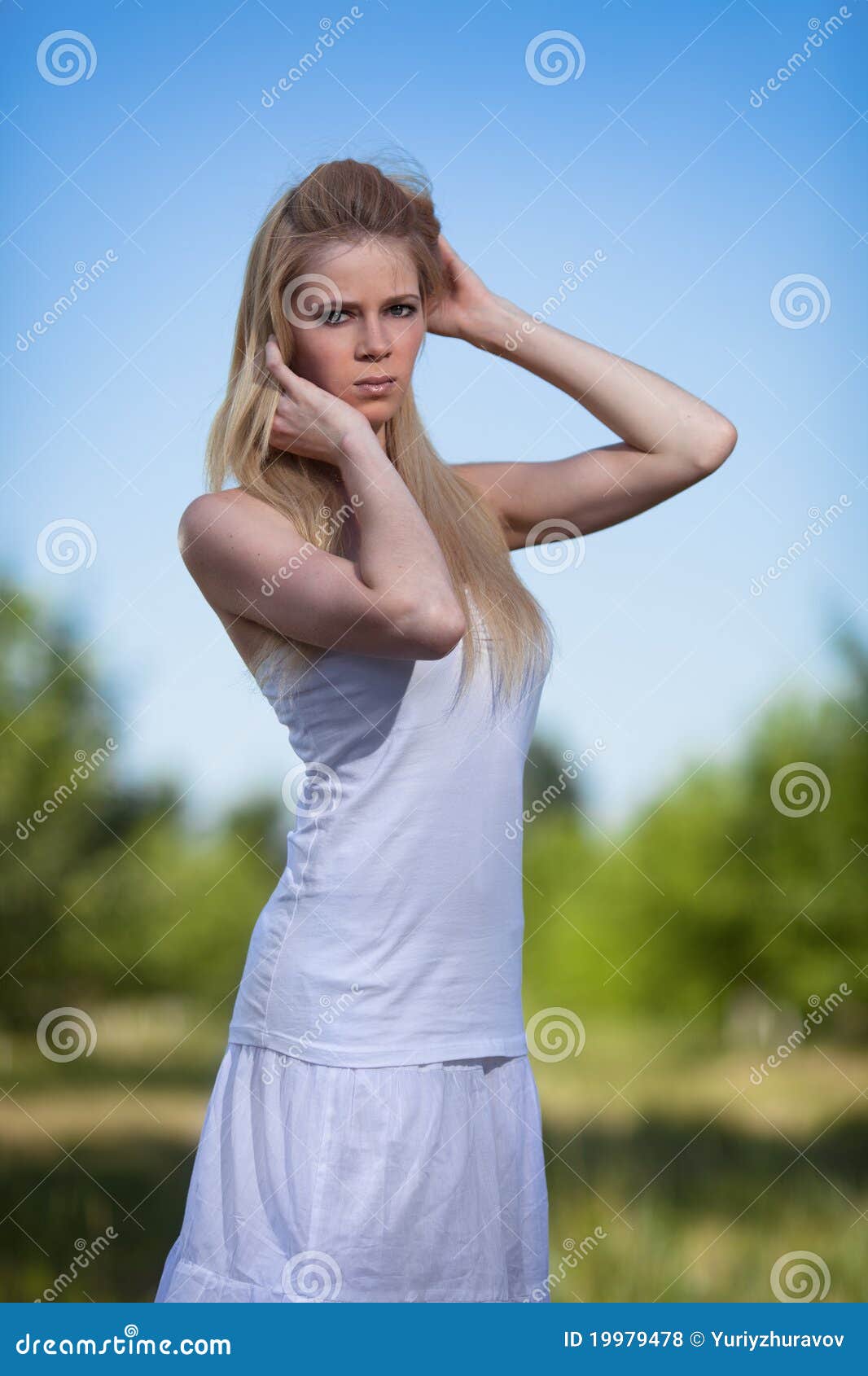 Beautiful Blonde Woman in Park Stock Photo - Image of feminine, posing ...
