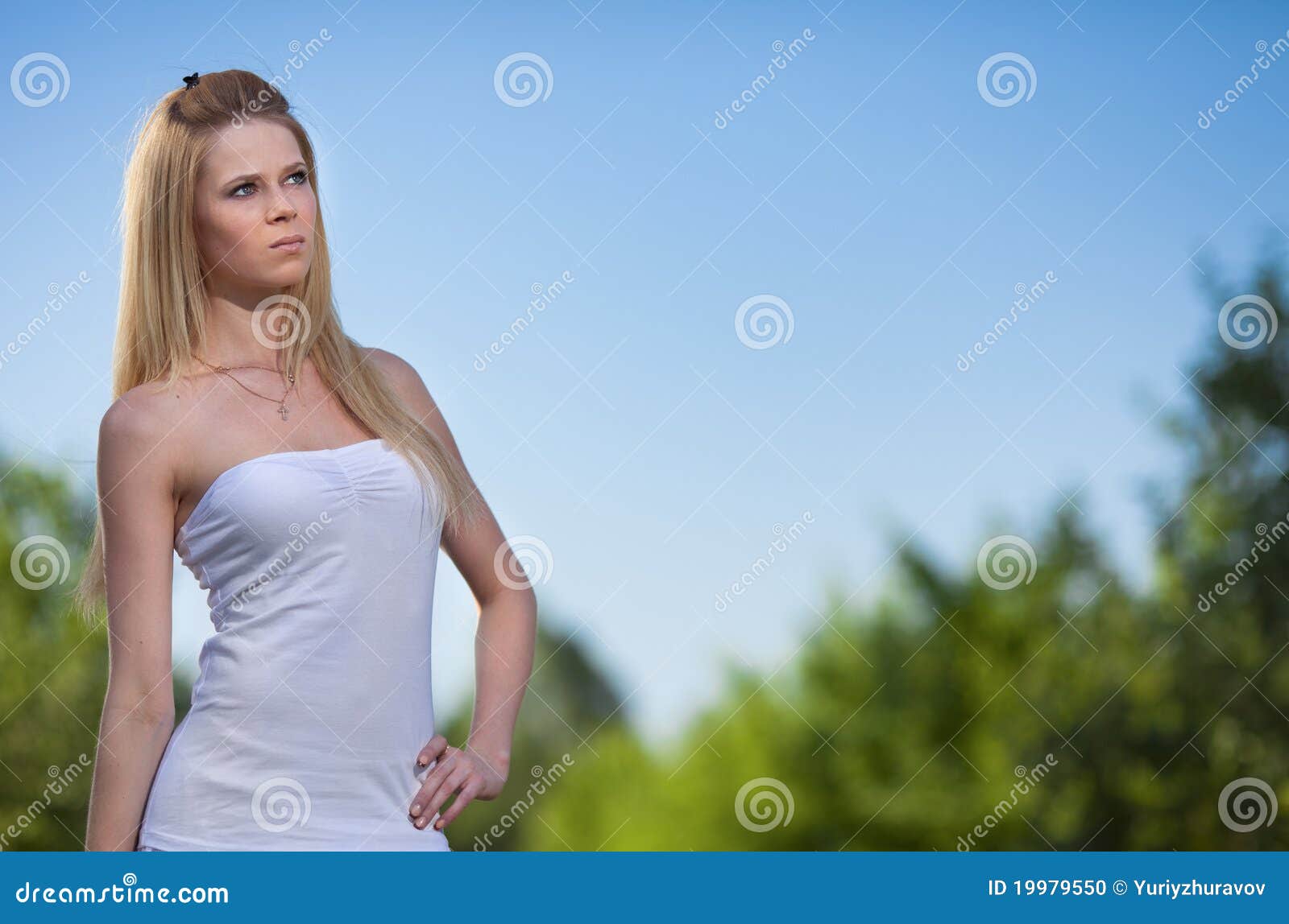 Beautiful Blonde Woman in Park Stock Photo - Image of posing, long ...