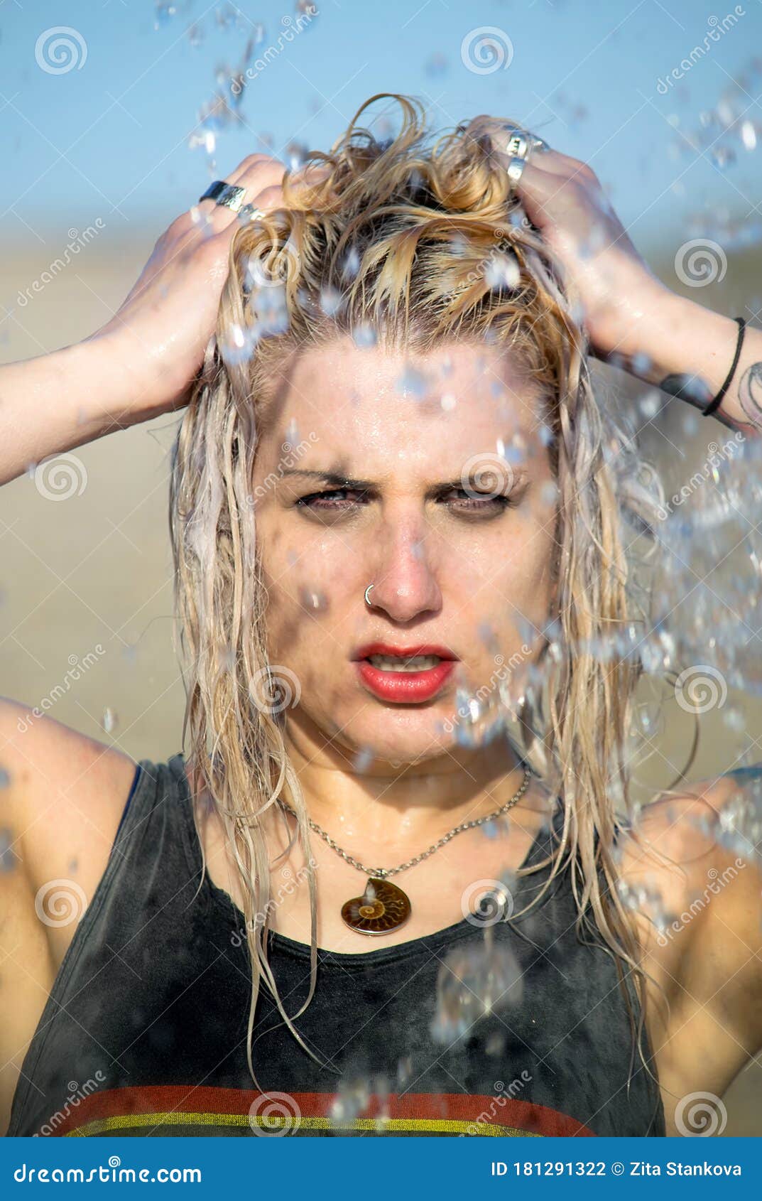 Blonde Beautiful Woman Getting Splashed by Water Stock Photo - Image of ...