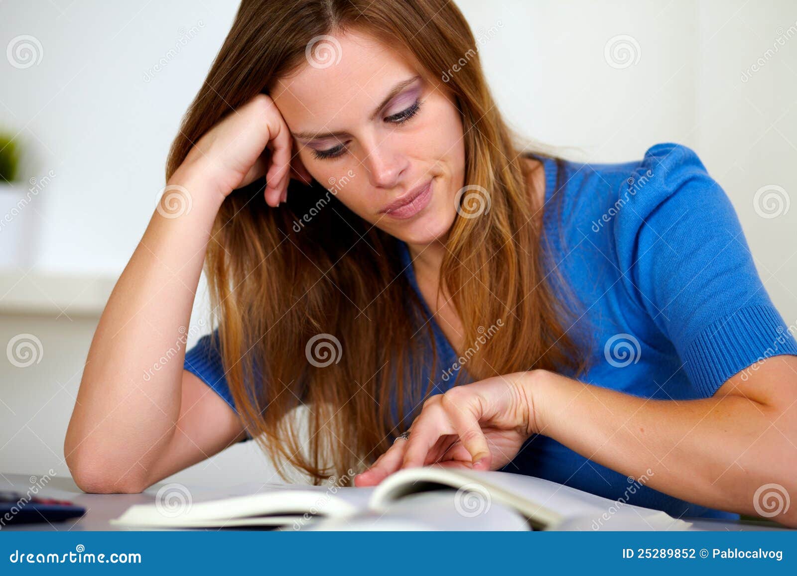Beautiful Blonde Young Girl Studying Stock Photo - Image of copy ...