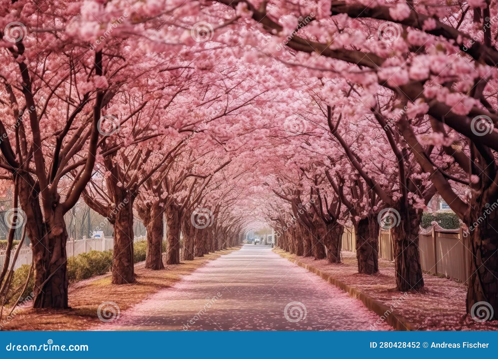 Beautiful Blooming Alley in Spring in Pink. Stock Photo - Image of ...