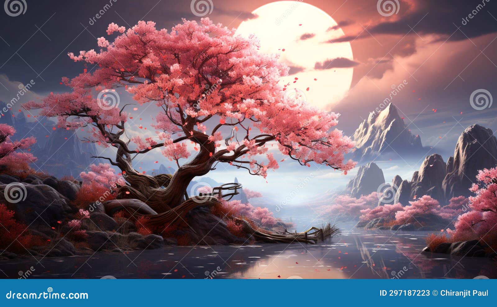 Beautiful Blooming Cherry Tree Digital Painting Stock Illustration ...