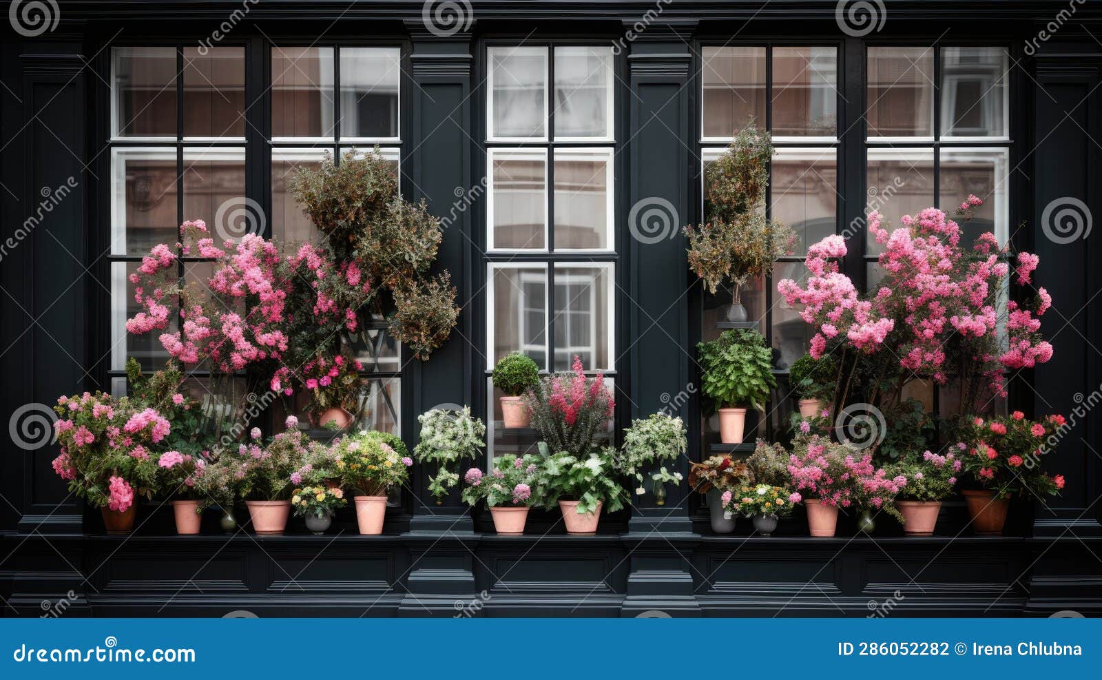 Beautiful Blooming Flowers in Window Boxes Stock Illustration ...