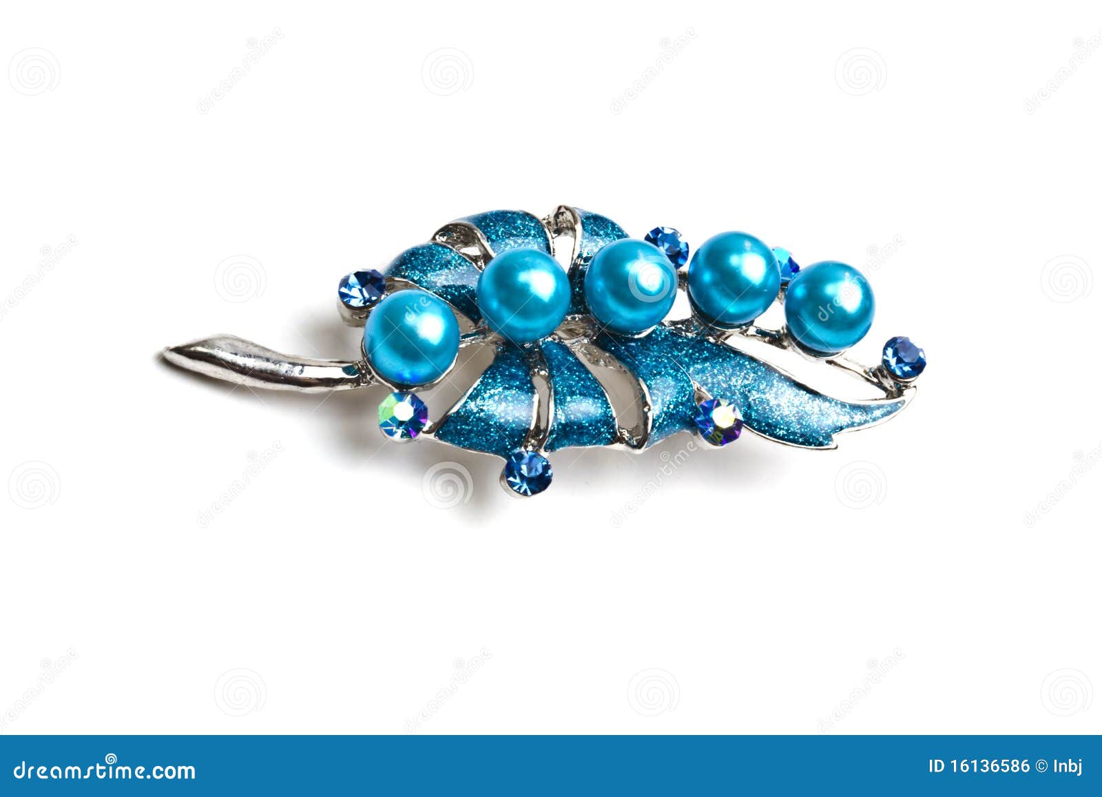 Beautiful Blue Brooch Isolated on White Stock Photo - Image of closeup ...