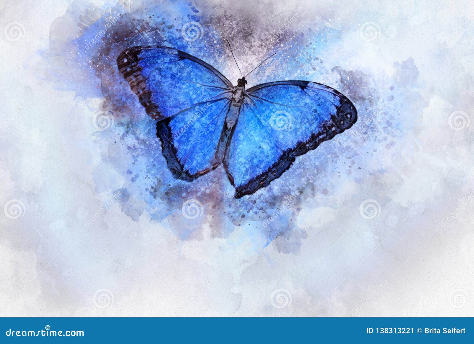 Beautiful Blue Butterfly Painted with Watercolor Stock Illustration ...