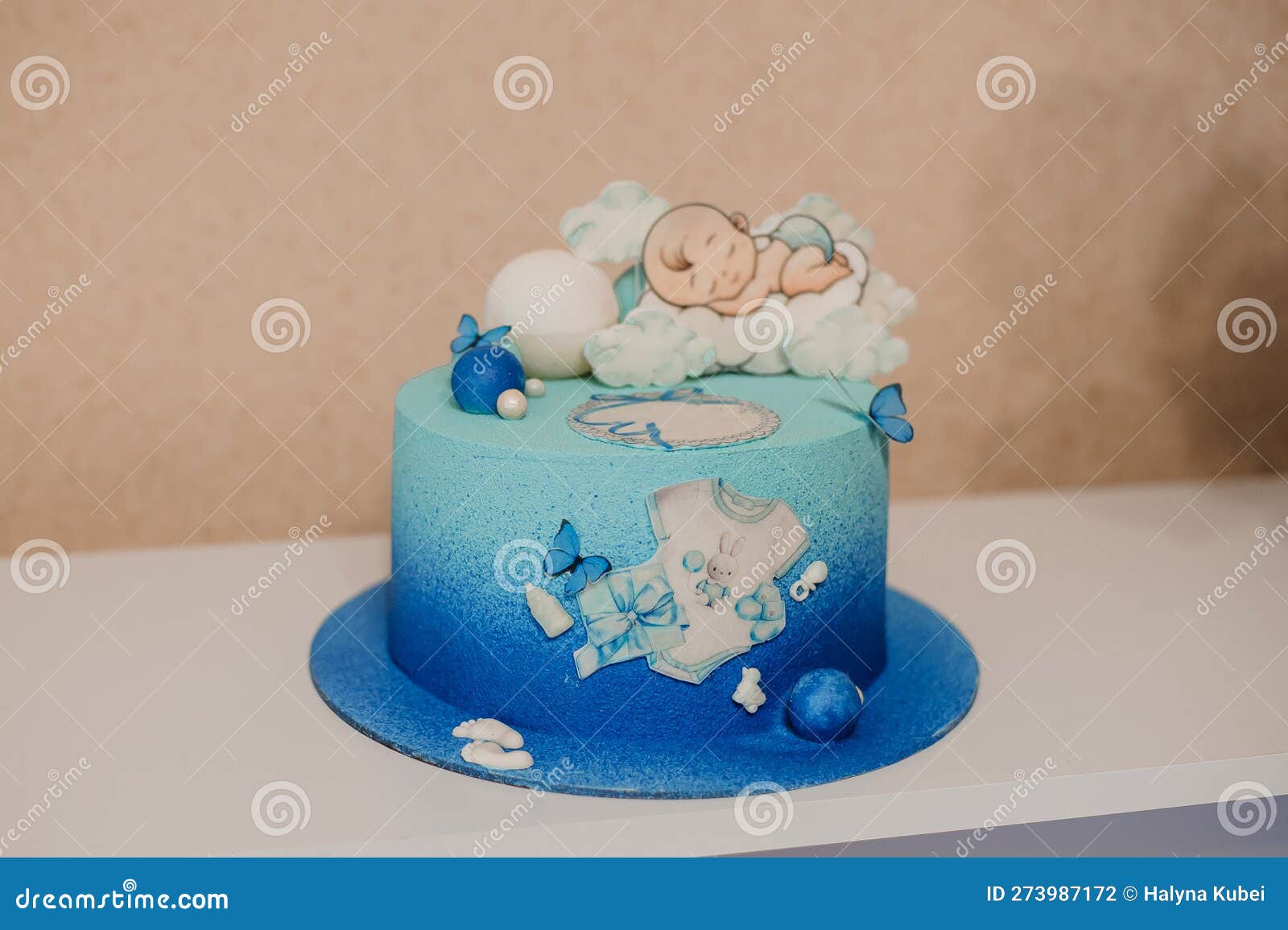 Beautiful Blue Cake on a White Background Stock Photo - Image of flower ...