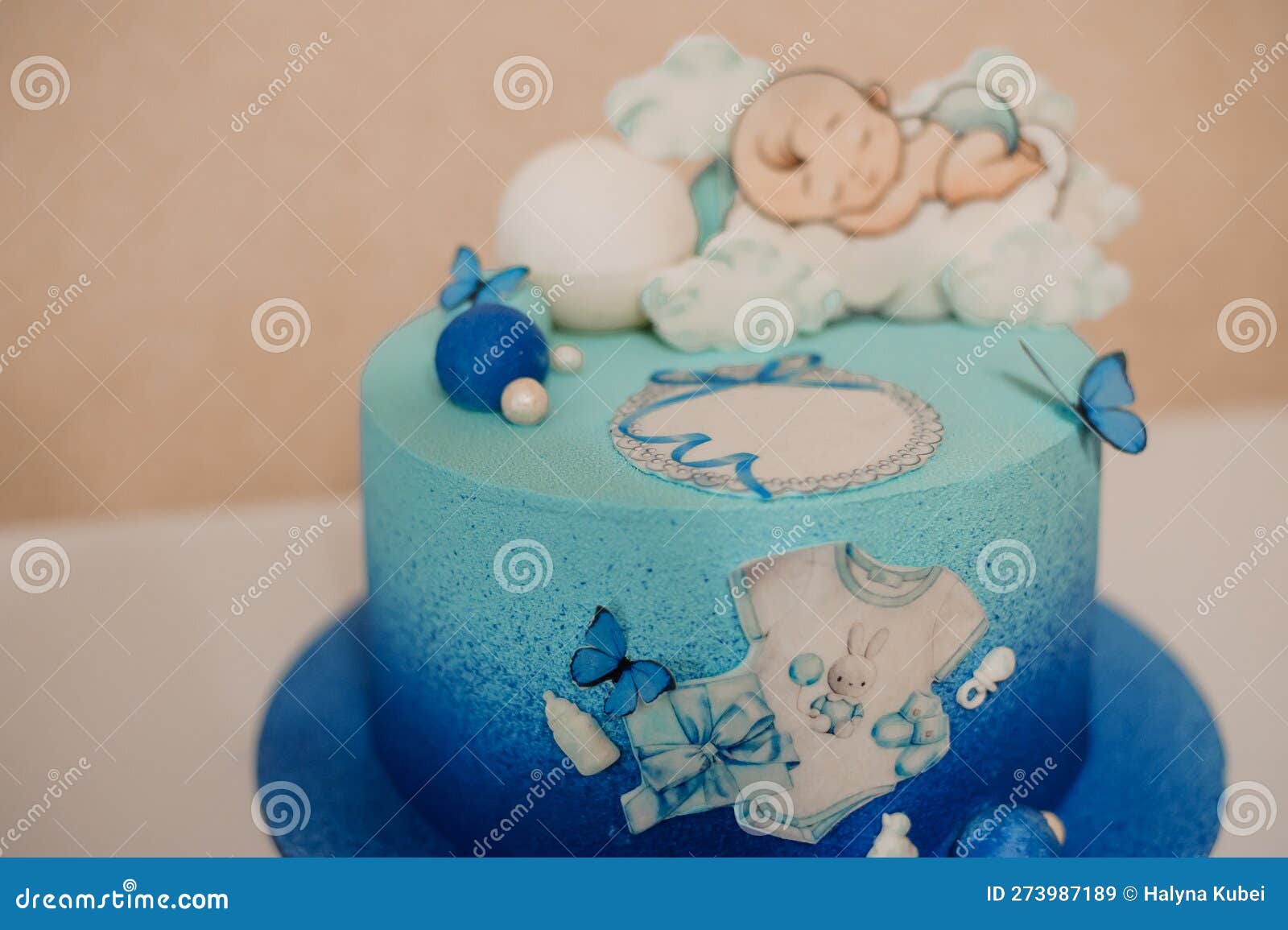 Beautiful Blue Cake on a White Background Stock Image - Image of decor ...